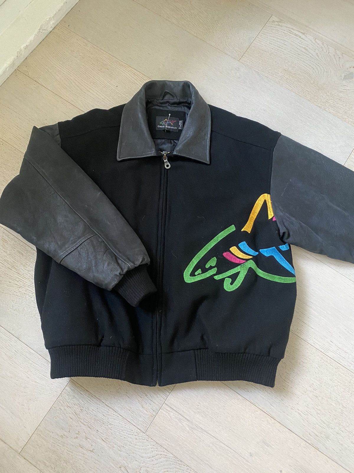 Greg Norman Vintage 90s Greg Norman shark collection leather wool ...