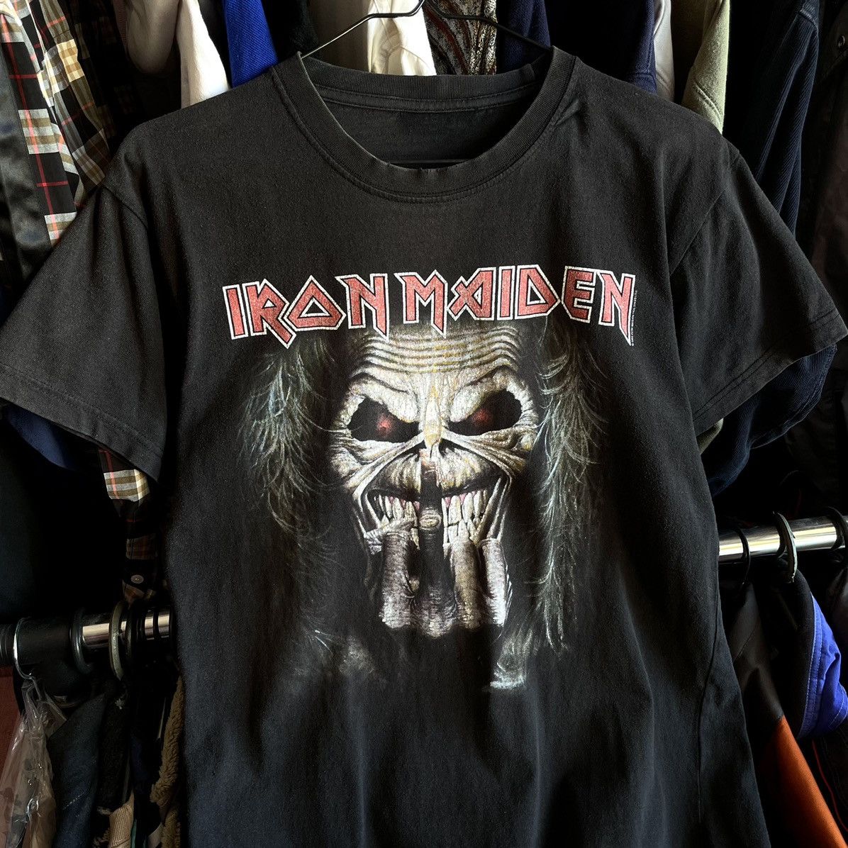 Band Tees × Iron Maiden × Vintage Vintage Y2K Iron Maiden Middle Finger ...