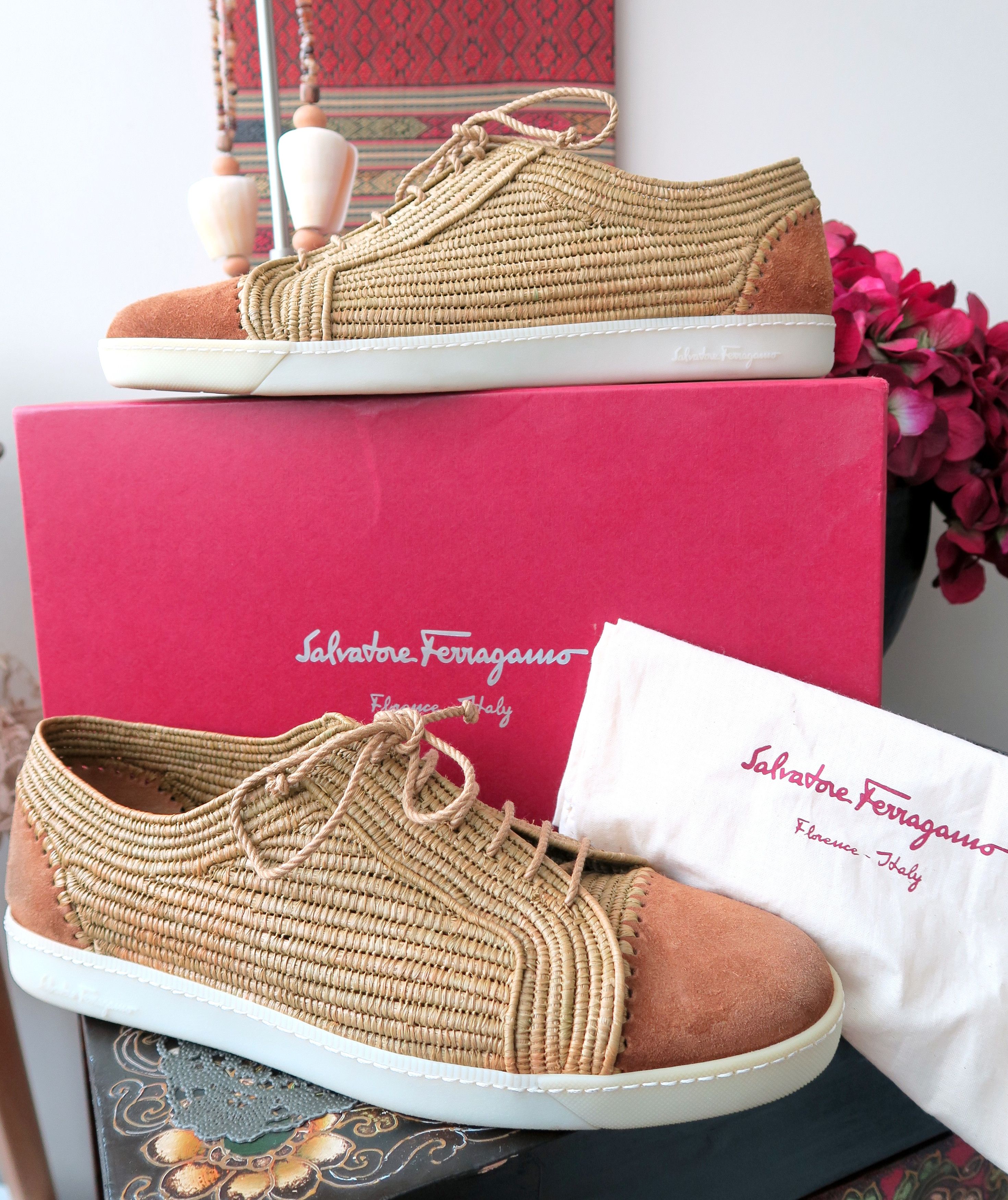 Salvatore Ferragamo Salvatore Ferragamo Straw/Suede Leather/Raffia ...