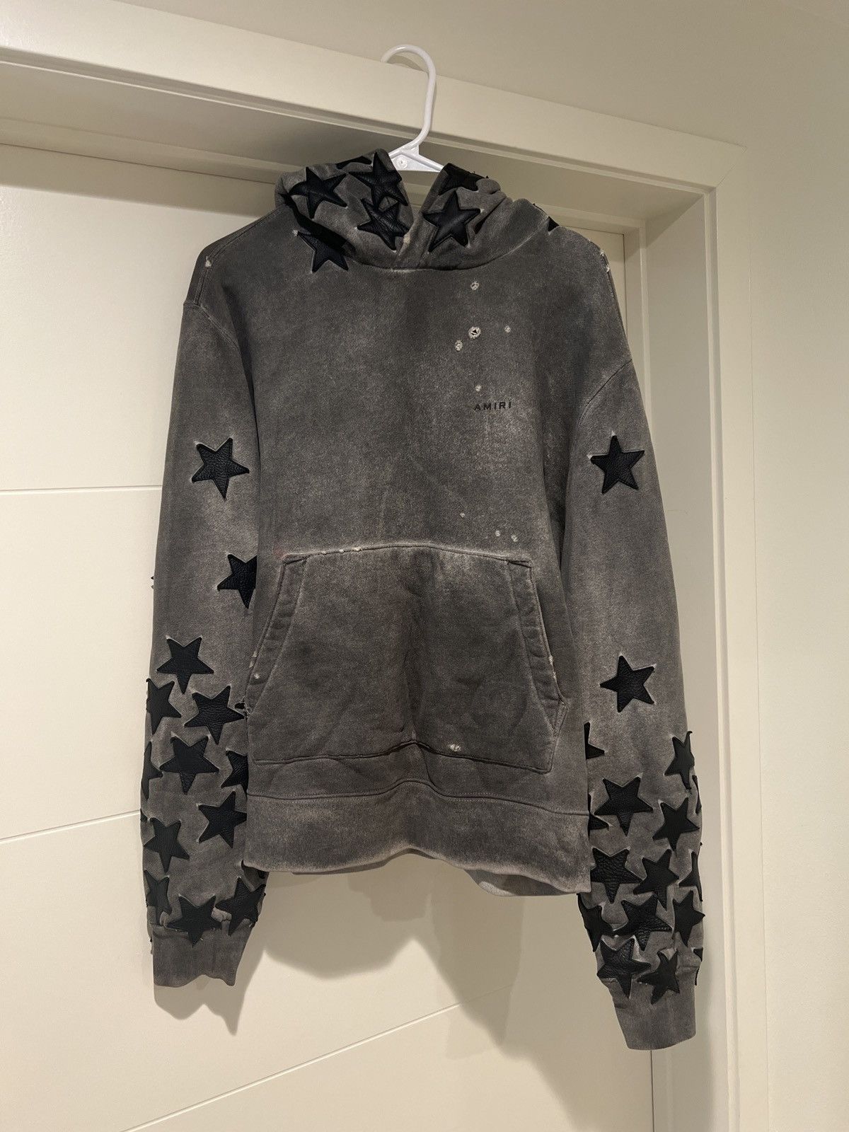 Amiri Amiri Chemist Grey Leather Star Patch Hoodie | Grailed
