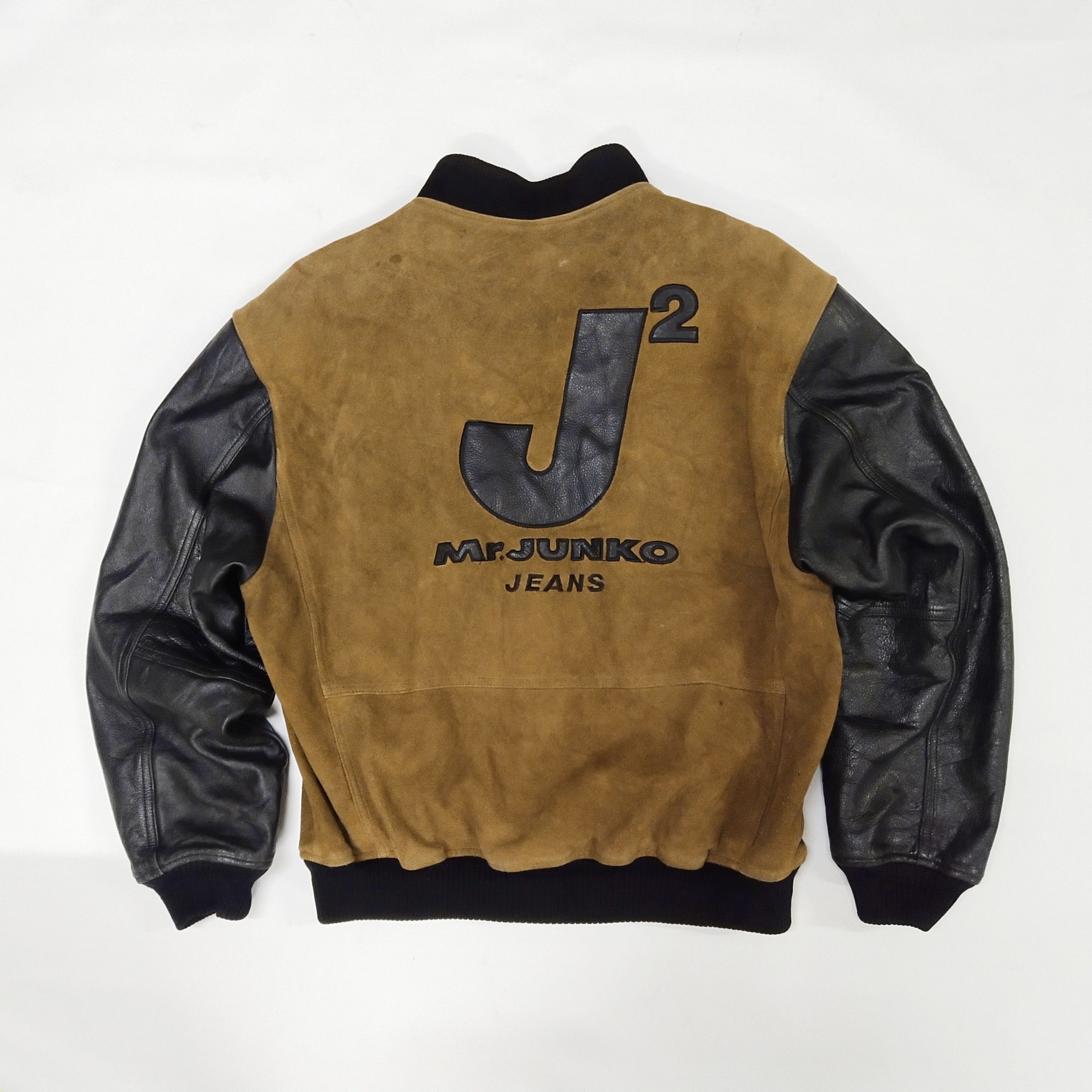Leather Jacket Leather Varsity Jacket by Junko Jeans Embroided Big Logo ...