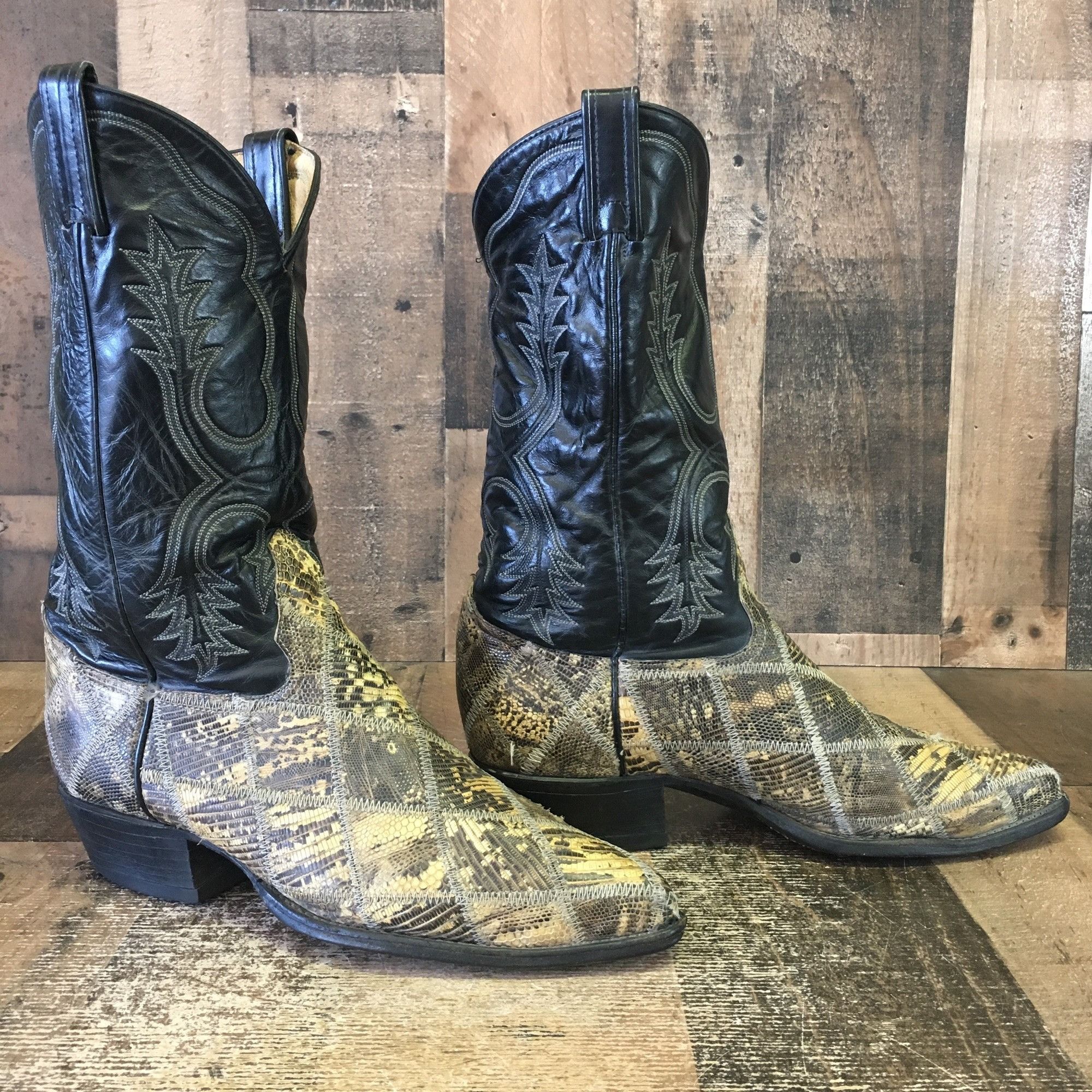 Tony Lama Tony Lama Vtg Gold Label Patchwork Lizard Cowboy Boots 11 D ...