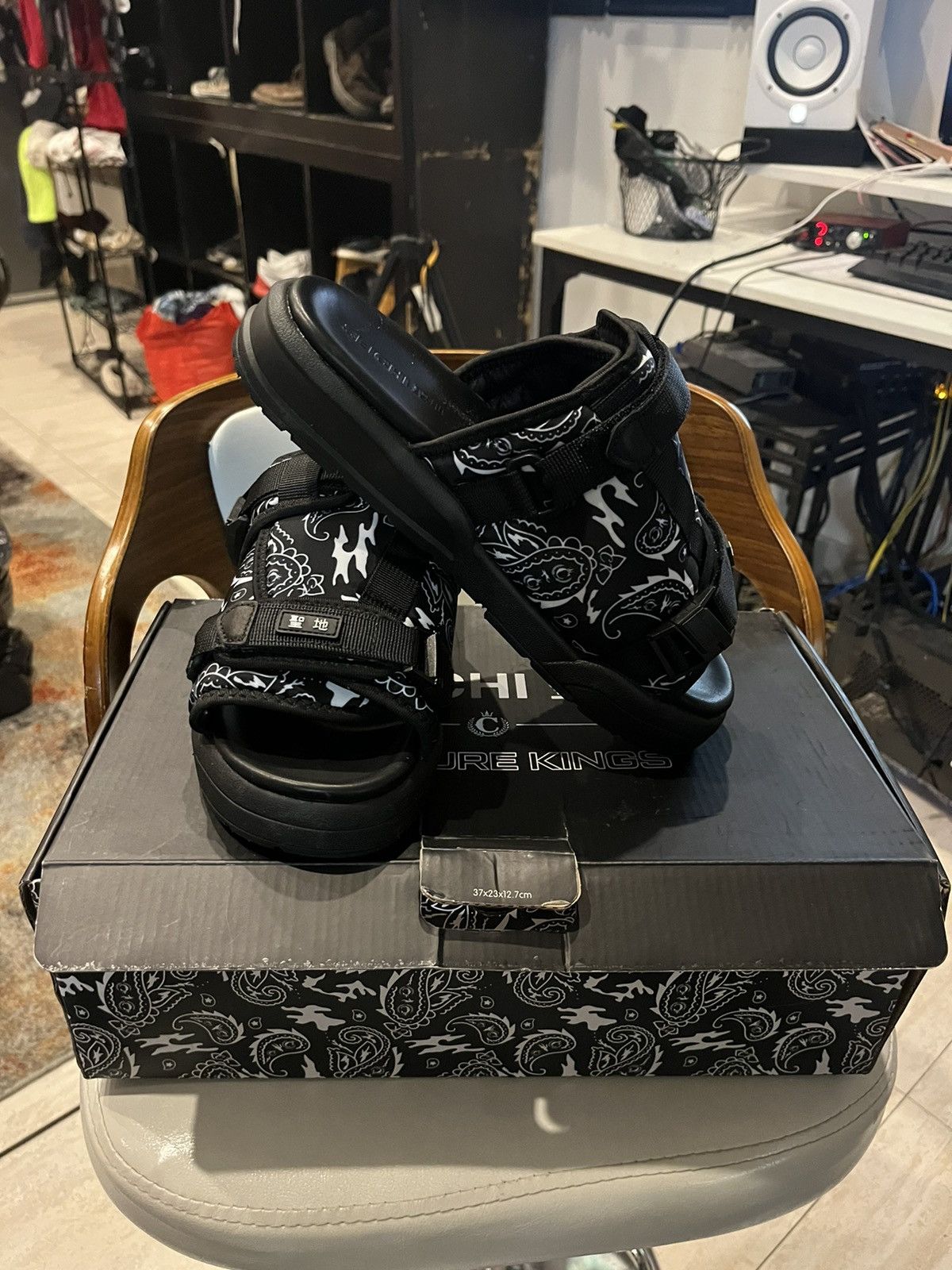 Custom Seichi x culture kings yoroi black and white slip ons | Grailed