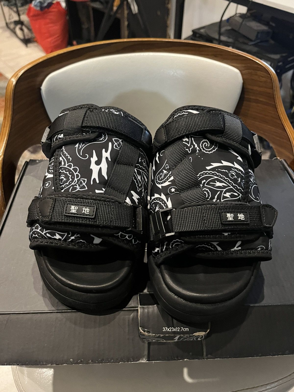 Custom Seichi x culture kings yoroi black and white slip ons | Grailed