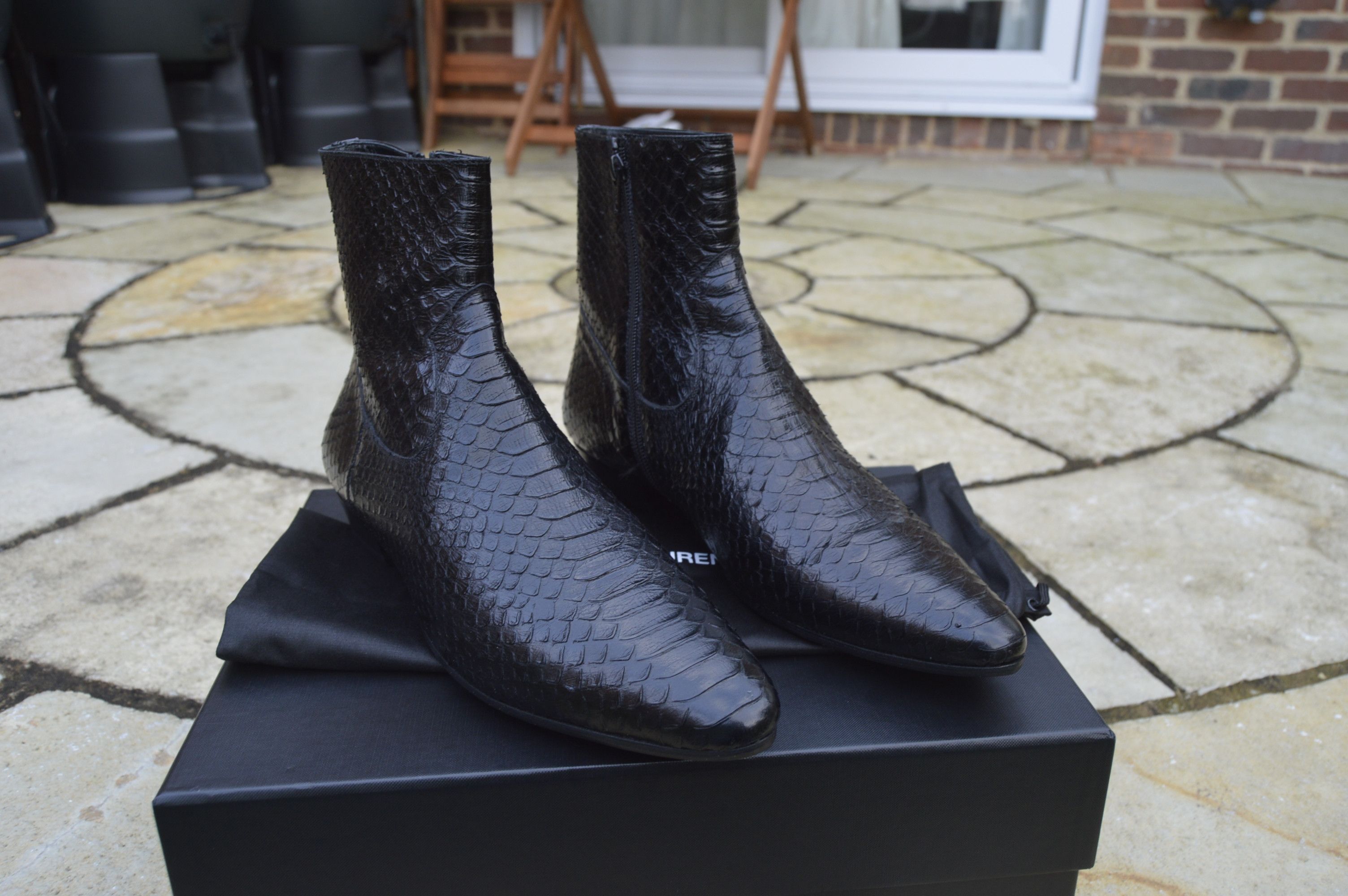 Saint Laurent Paris Black Python Embossed Devon Boots | Grailed