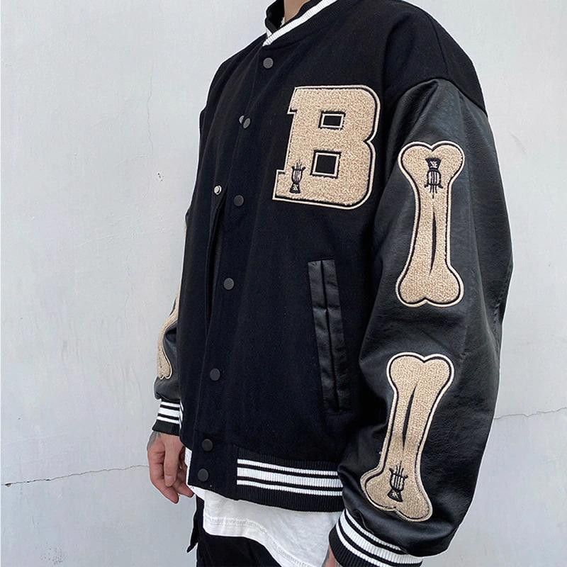 Streetwear Skeleton Patchwork Graphic Embroidered Varsity Jacket | Grailed