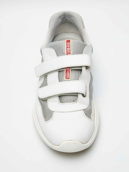 Prada White and Gray Velcro Detailed Sneakers | Grailed