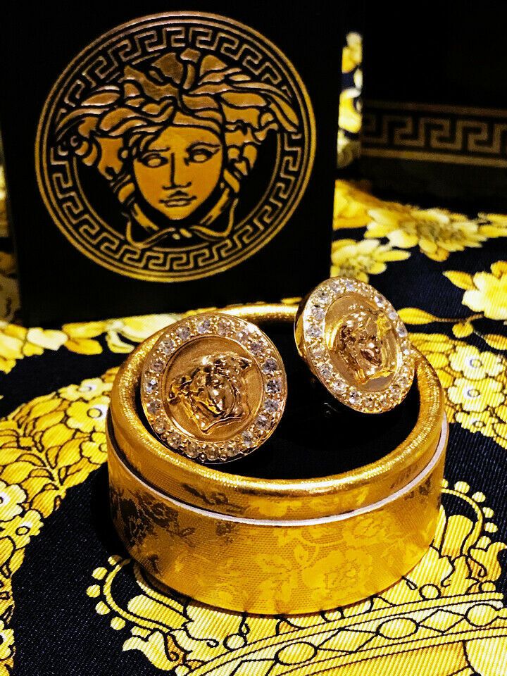 Versace × Vintage RARE GIANNI VERSACE MEDUSA CRYSTAL CLIP ON EARRINGS ...