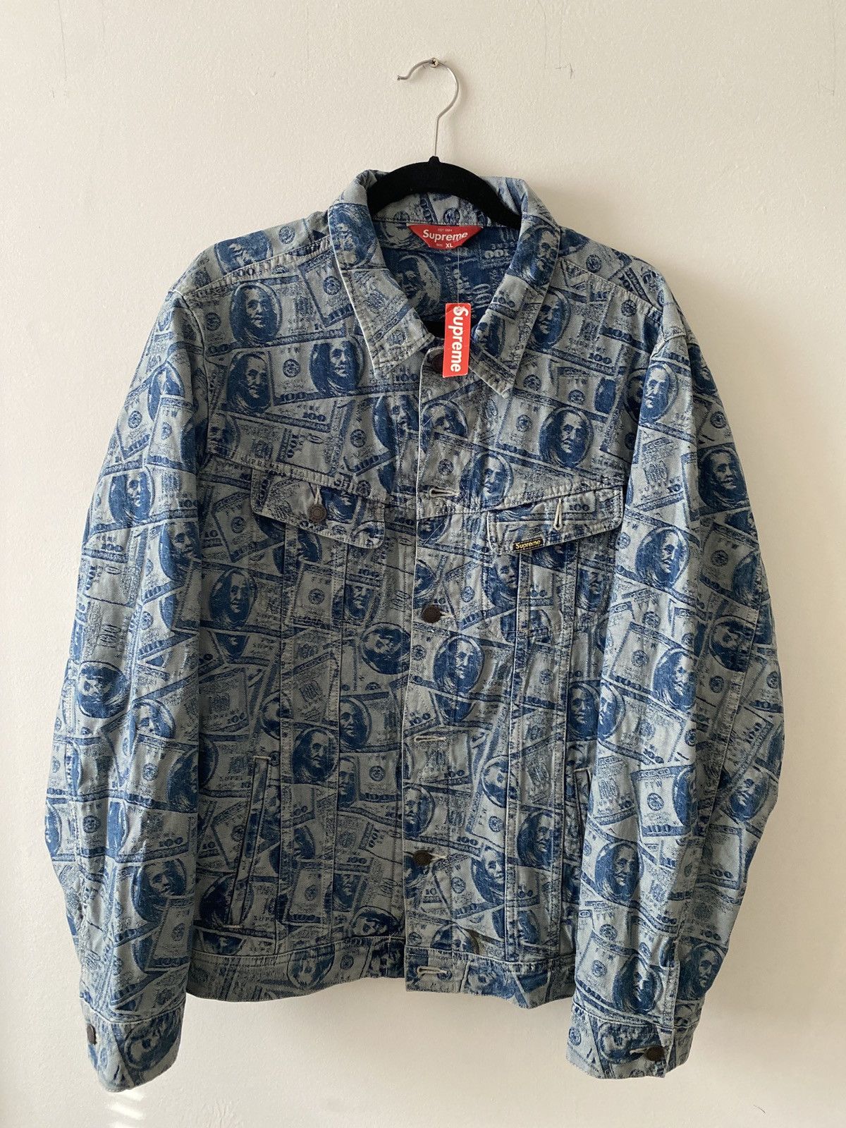 Supreme F/W 2017 Supreme 100 Dollar Bill Denim Trucker Jacket | Grailed