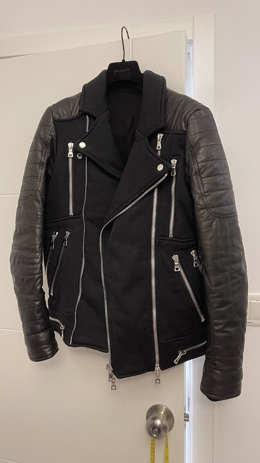 Balmain Balmain Leather & Cotton Biker Jacket | Grailed