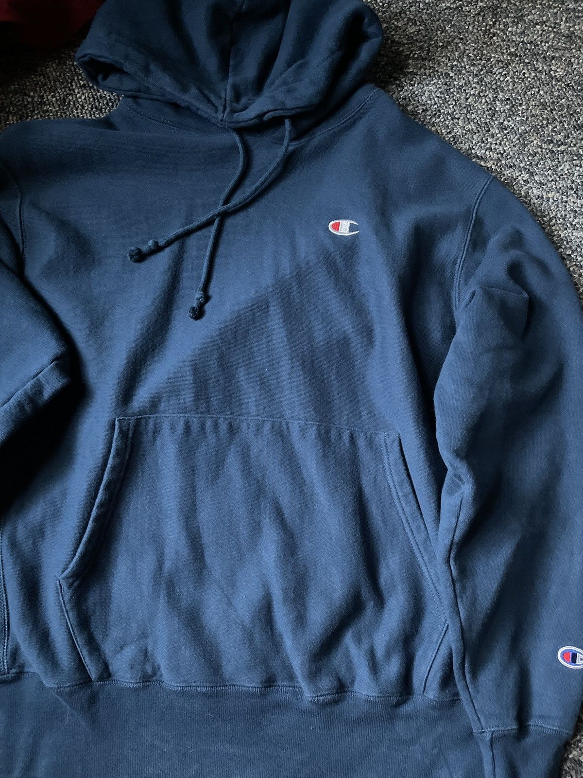 Champion Navy Blue Champion Tiny C Logo Reverse Weave Hoodie L | Grailed