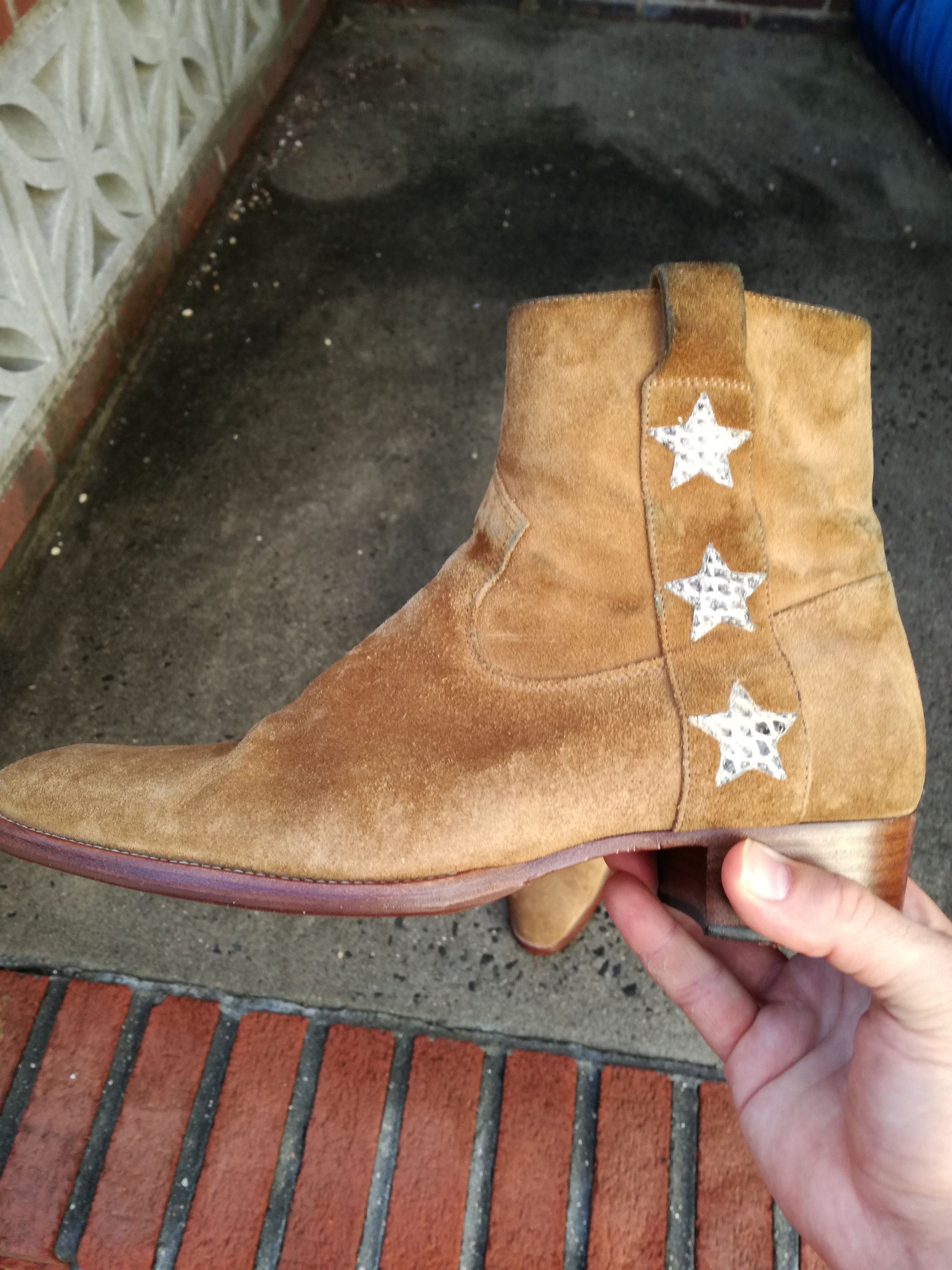 Saint Laurent Paris SLP SS16 Tan Suede Boots with Stars- Hedi | Grailed
