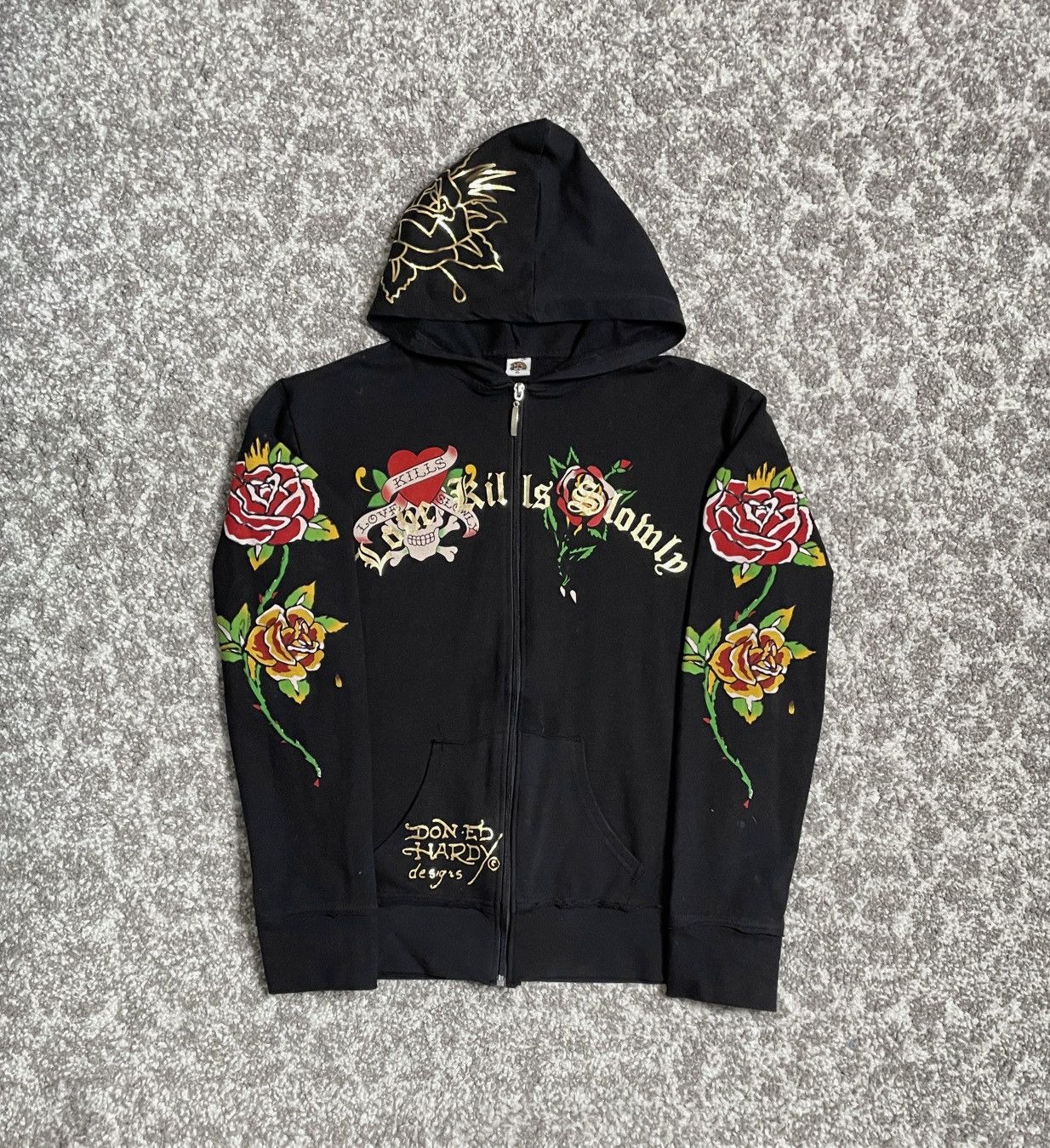 Ed Hardy × Streetwear × Vintage Vintage Black Zip Hoodie Sweatshirt ED ...
