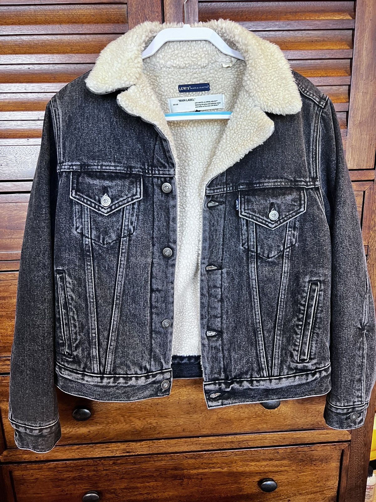 Off-White Off White Levis Faded Black Shearling Lined Denim Jacket ...