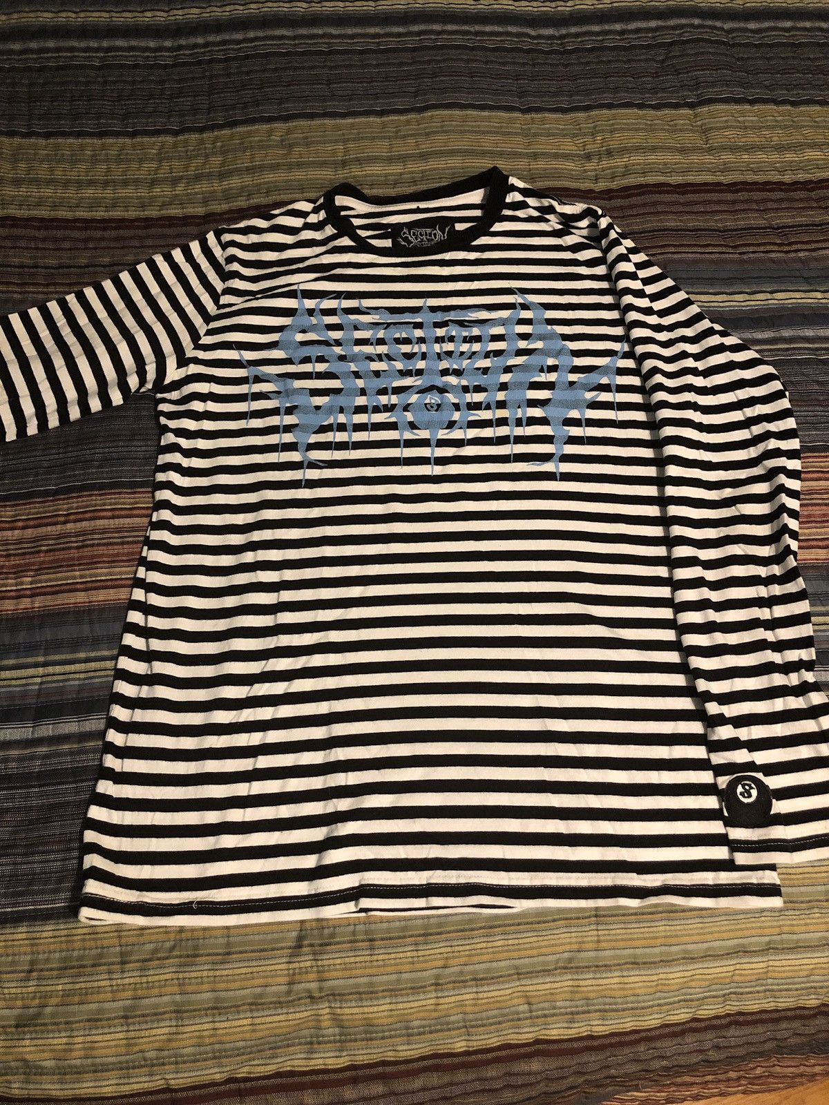 Section 8 Black and white striped with blue logo Section8 long sleeve ...