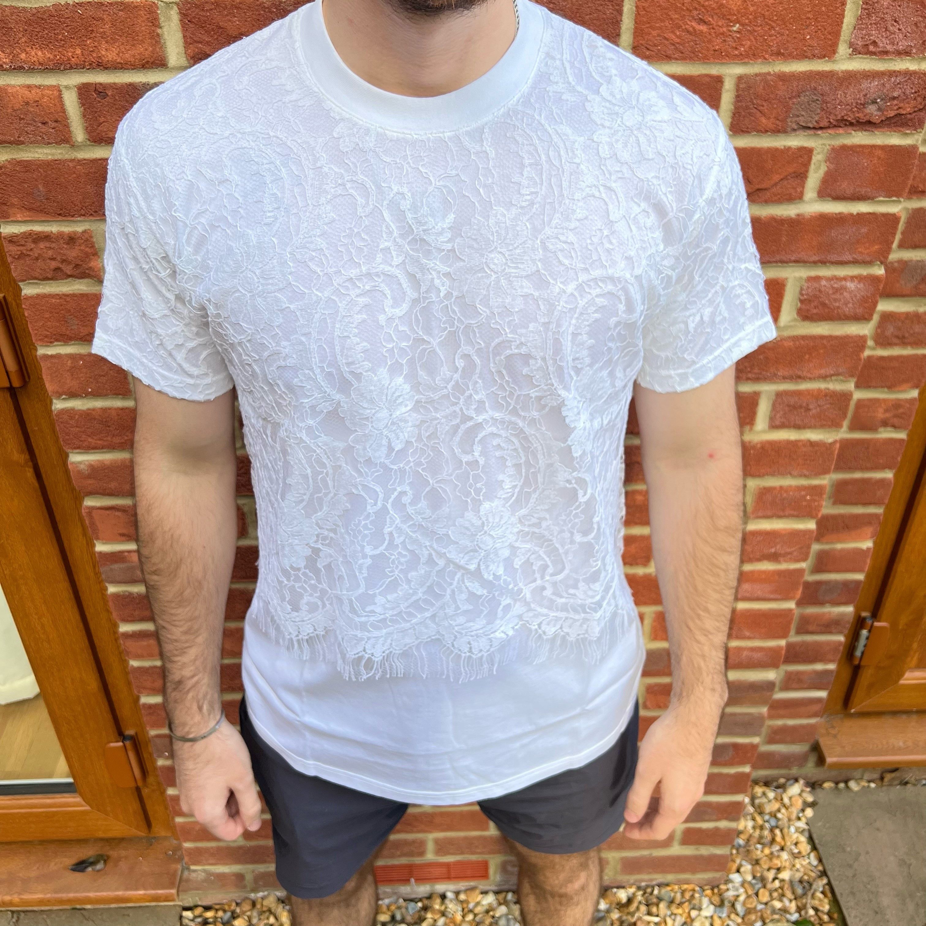 Givenchy White Runway Lace Overlay Oversized T-Shirt | Grailed