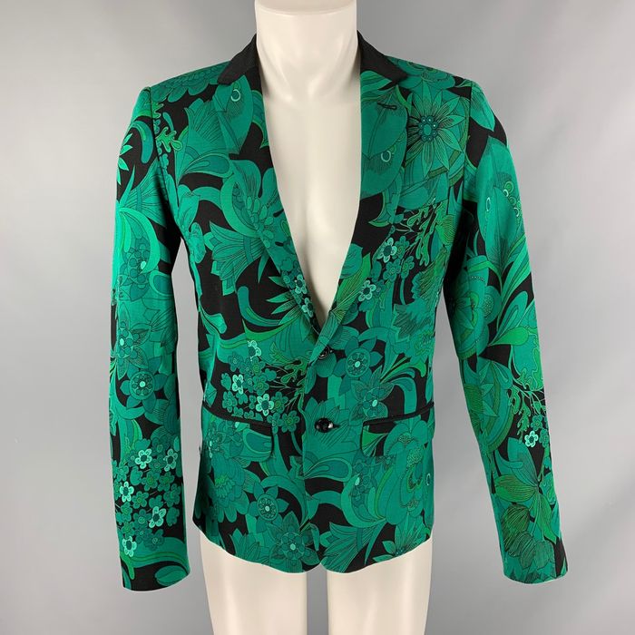 Mr. Turk Chest Green & Black Floral Rayon Blend Notch Lapel Sport Coat ...