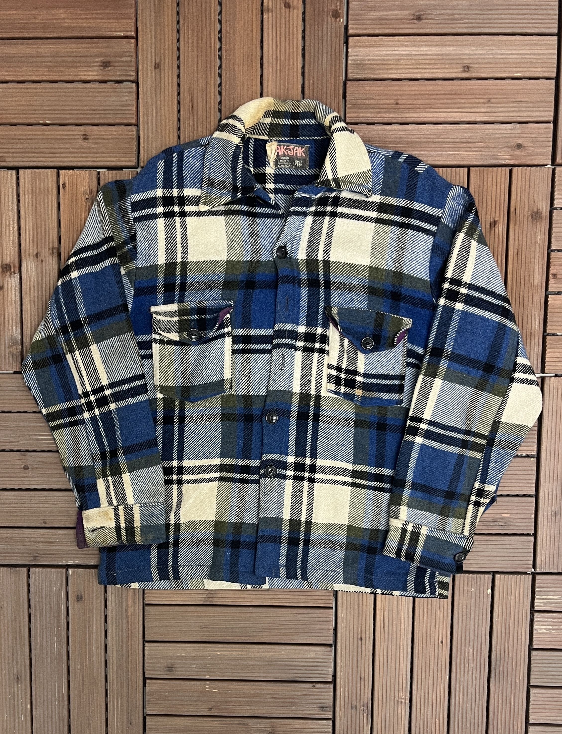 Vintage Ak-Jak Blue & White Made in Canada Vintage Flannel Jacket | Grailed
