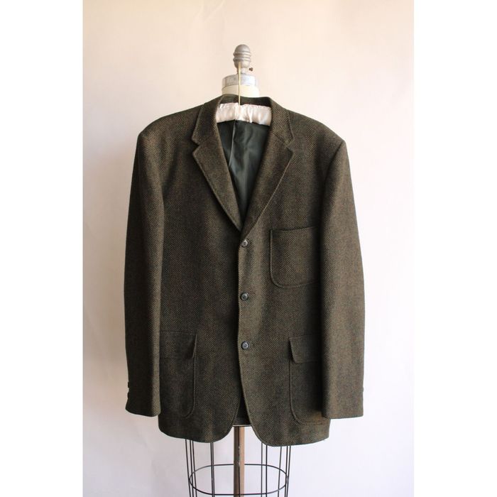 Vintage Vintage 1960s 1970s Mens Jacket, Green Wool Tweed, with Pock ...