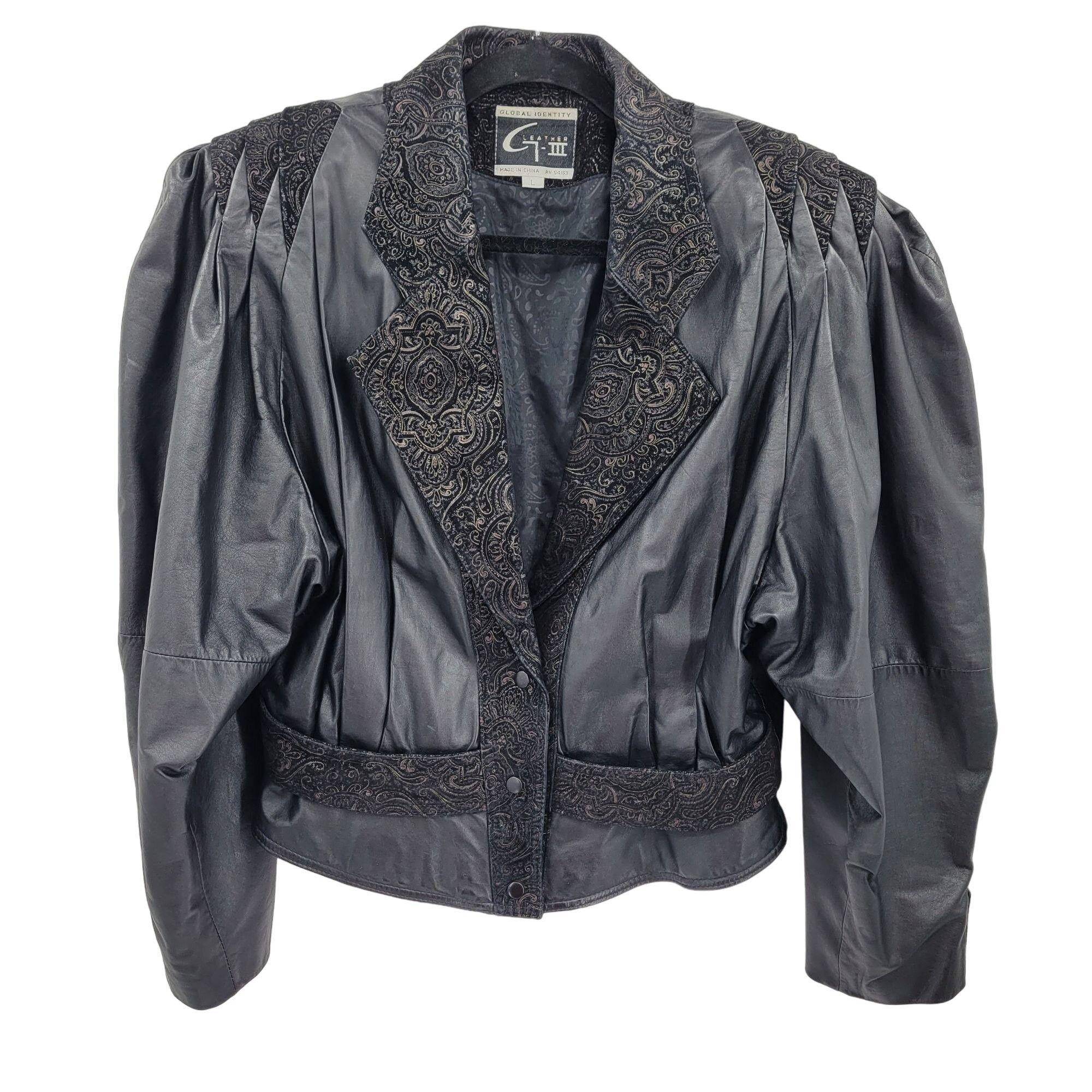 Vintage Vintage 80's Jacket Leather Bomber Multimedia Metallic Embos ...