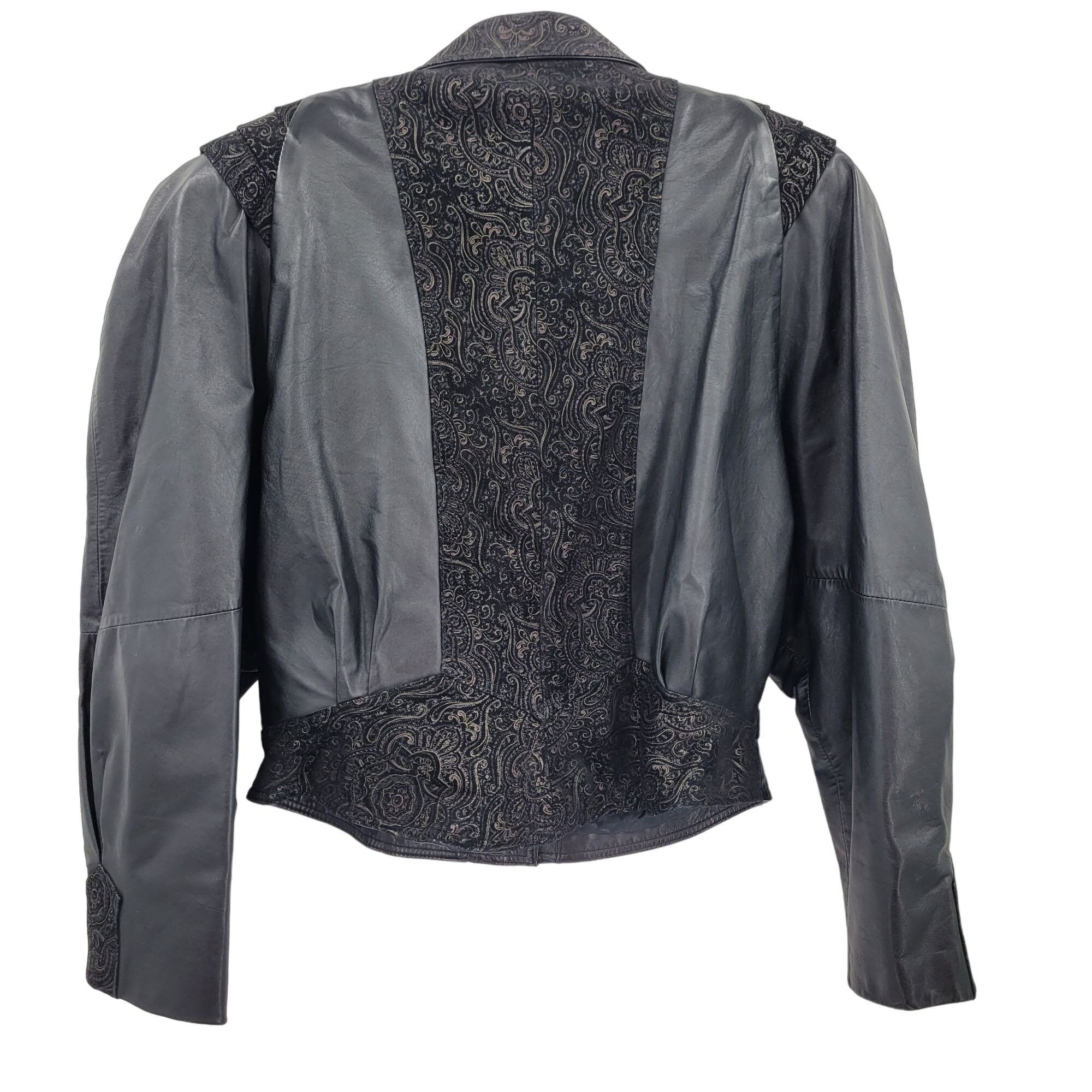 Vintage Vintage 80's Jacket Leather Bomber Multimedia Metallic Embos ...