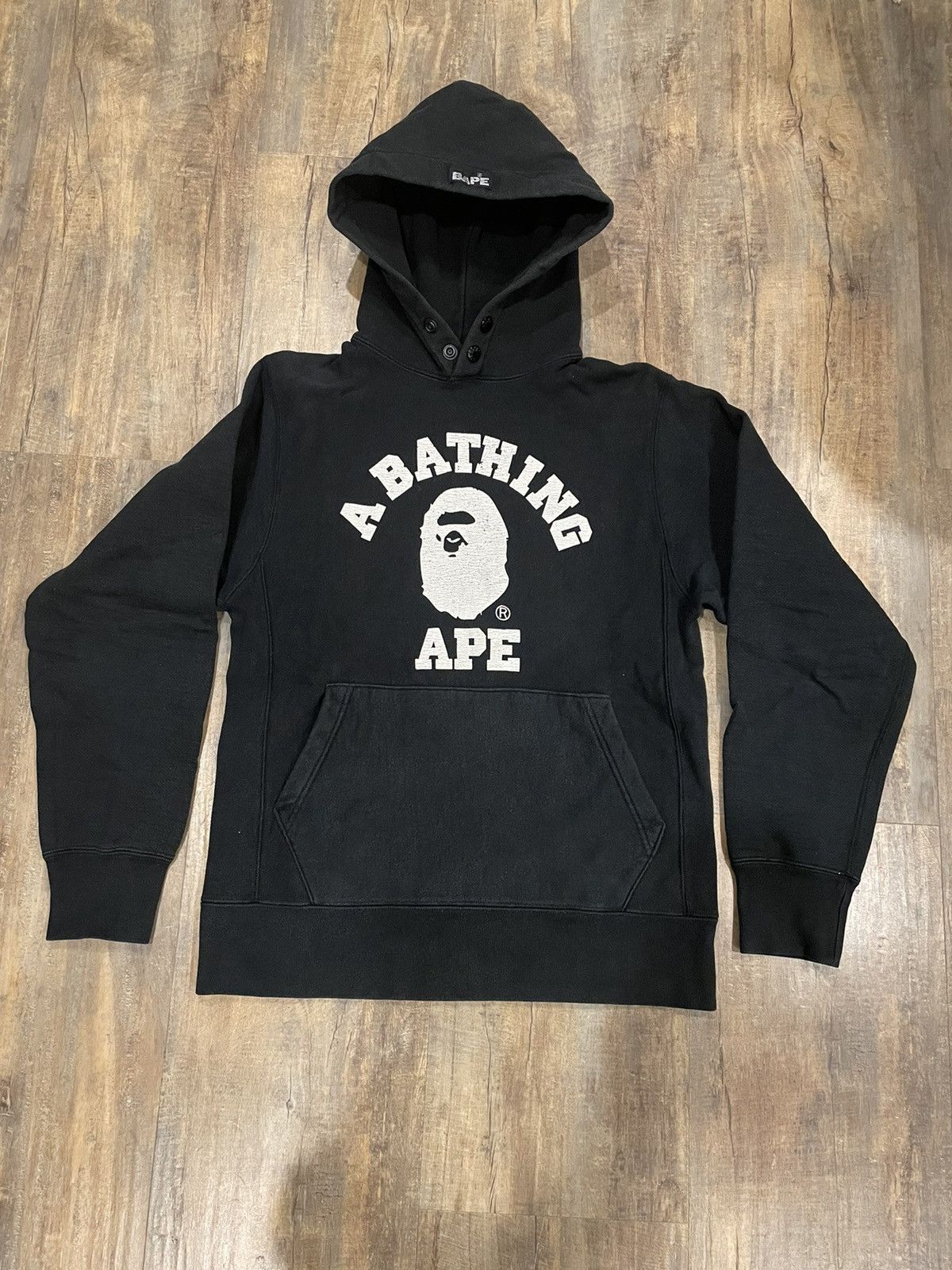 Bape OG Bape College Logo Black Hoodie Ape Head 2 Button Vintage | Grailed