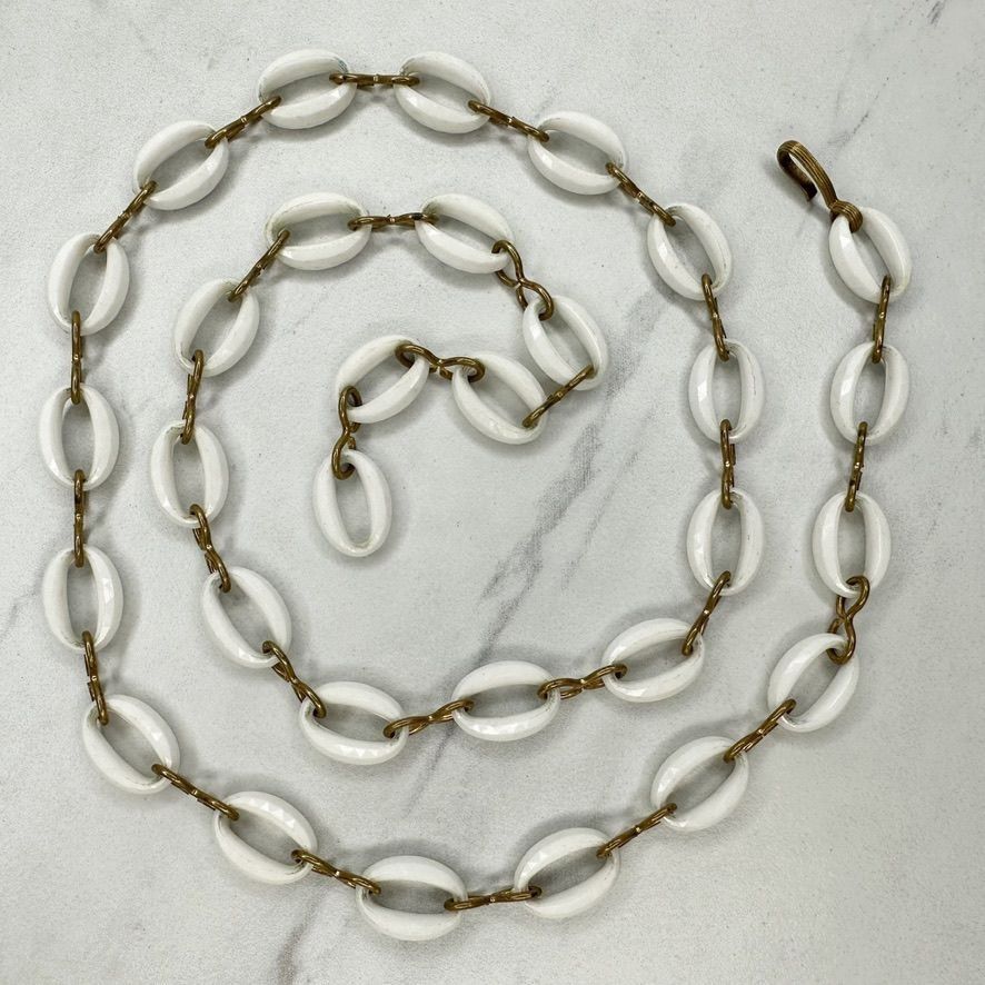 Vintage Vintage Gold Tone White Plastic Belly Body Chain Link Belt ...