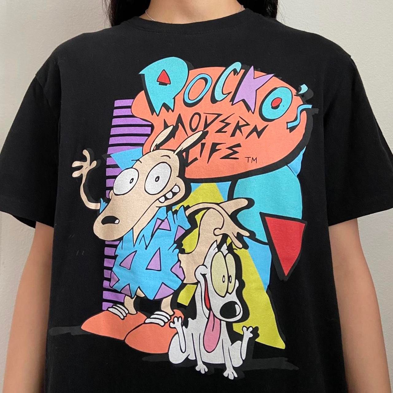 Streetwear Nickelodeon Rocko's Modern Life Graphics Black Tee Shirt ...