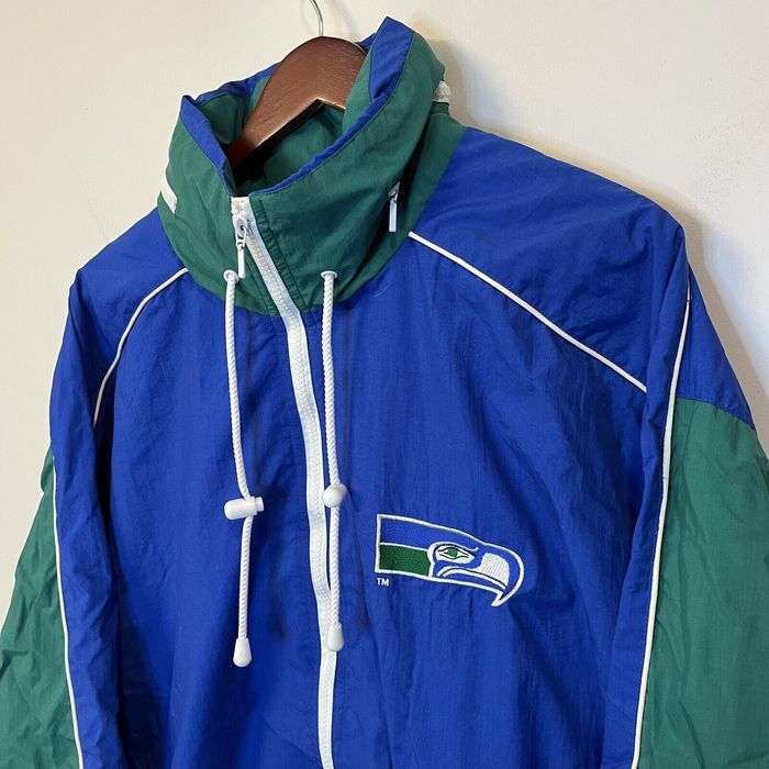 Vintage Logo Athletic Seattle Seahawks NFL Hooded Windbreaker Jacket ...