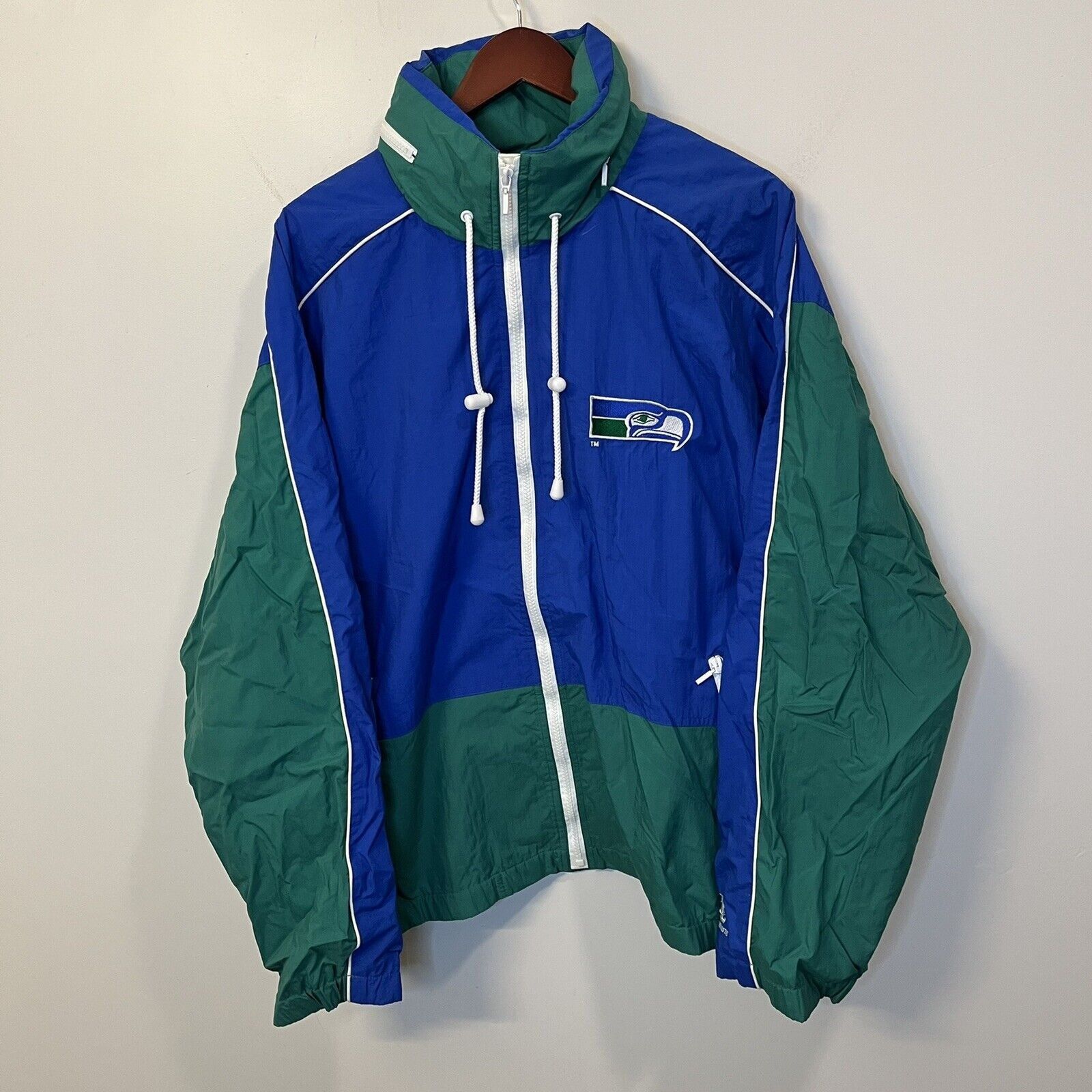 Vintage Logo Athletic Seattle Seahawks NFL Hooded Windbreaker Jacket ...