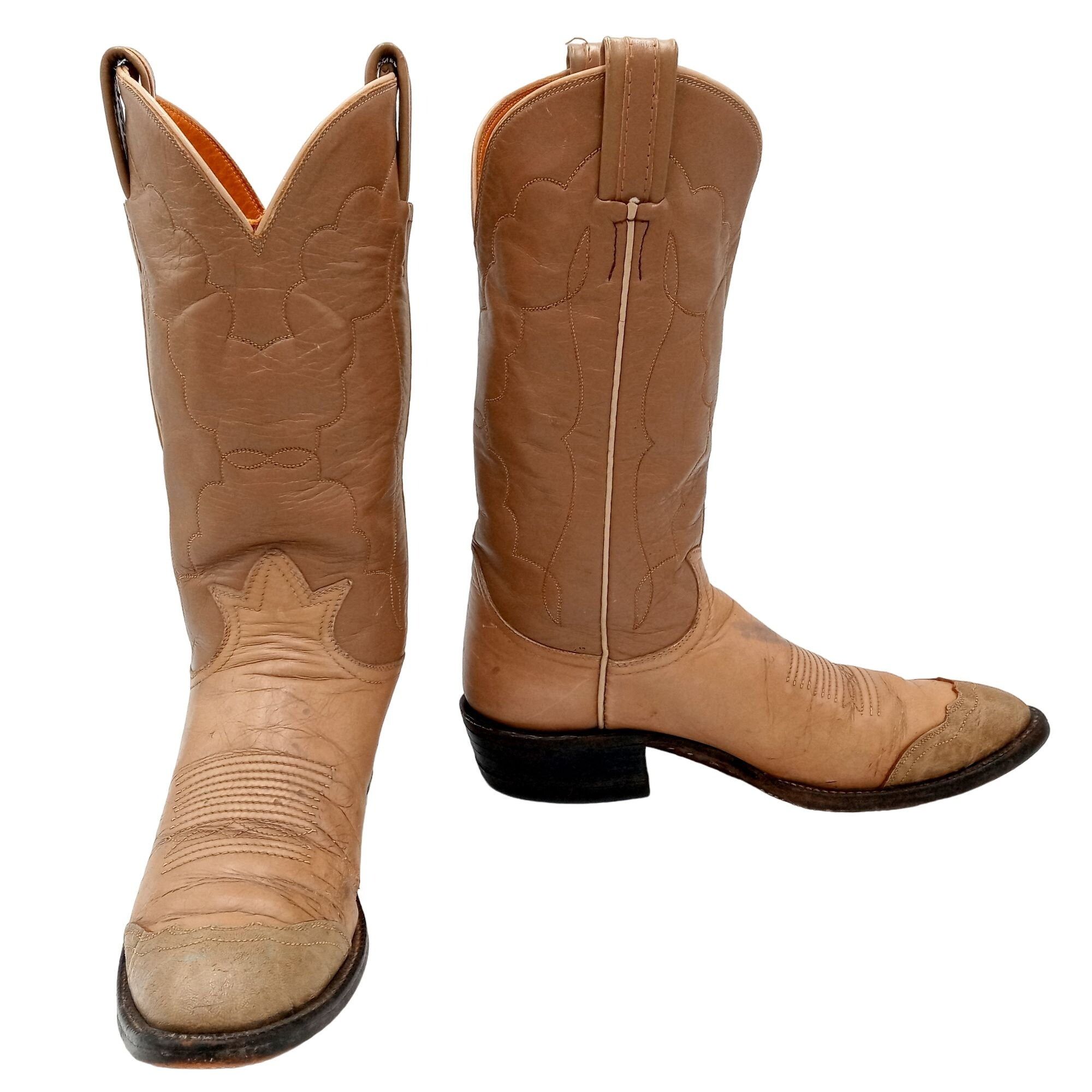 Tony Lama Vintage Tony Lama Cowboy Boots Tan Leather Mens 8 A Extra Na ...