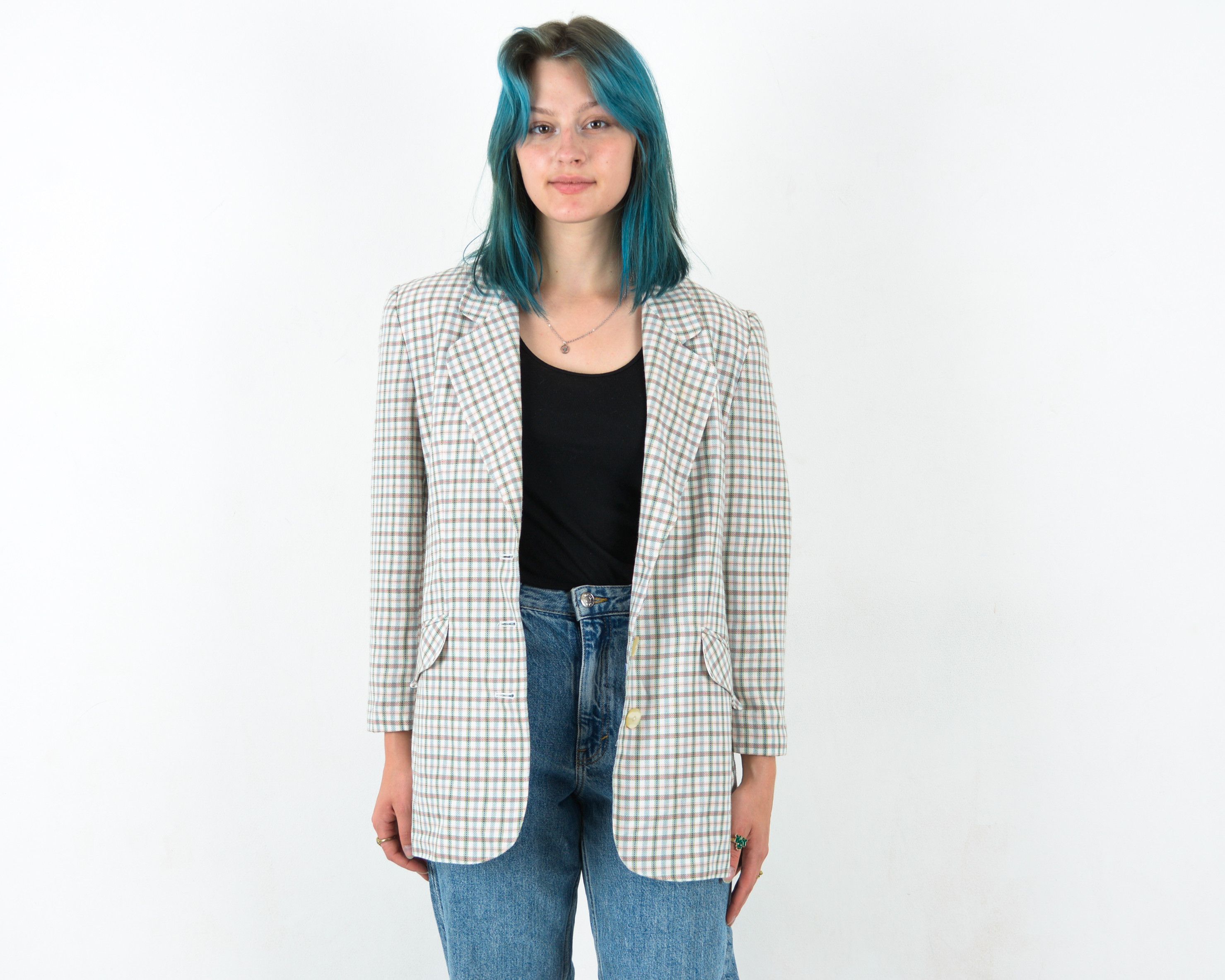 C&A × Vintage 80's Blazer Check Plaid Suit Jacket UK 10 Coat EU 36 US 6 ...