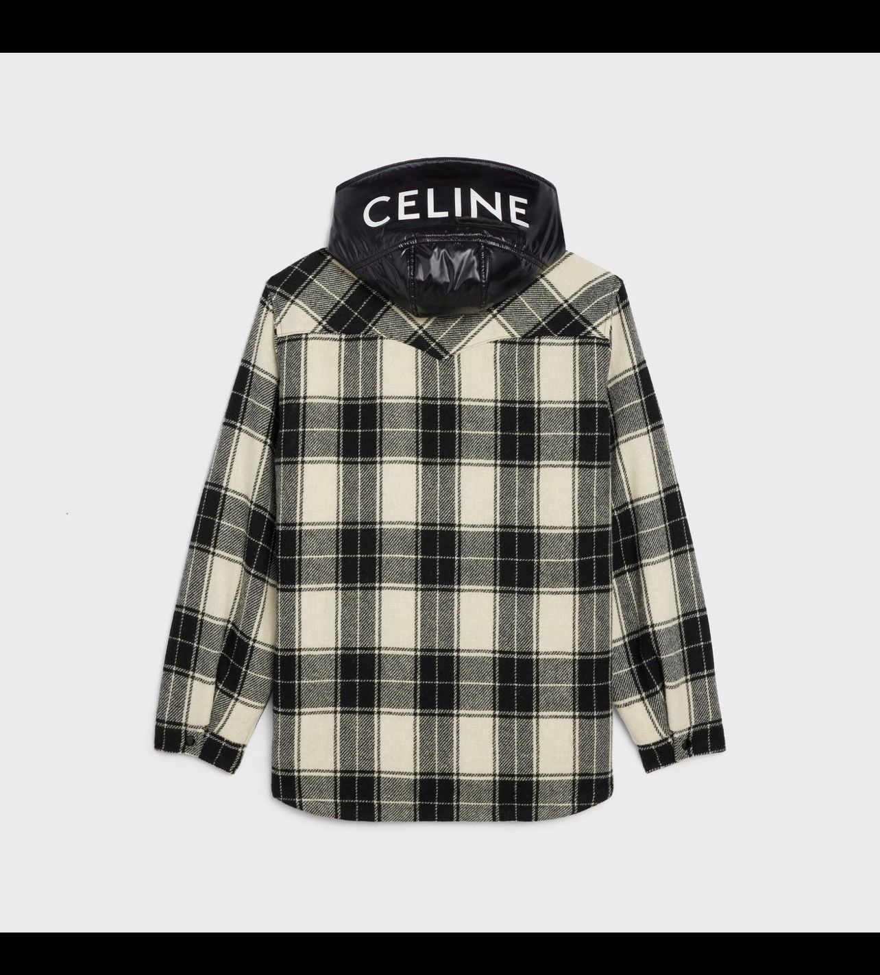 Celine FW21 Plaid check wool fully-lined overshirt hooded jacket | Grailed