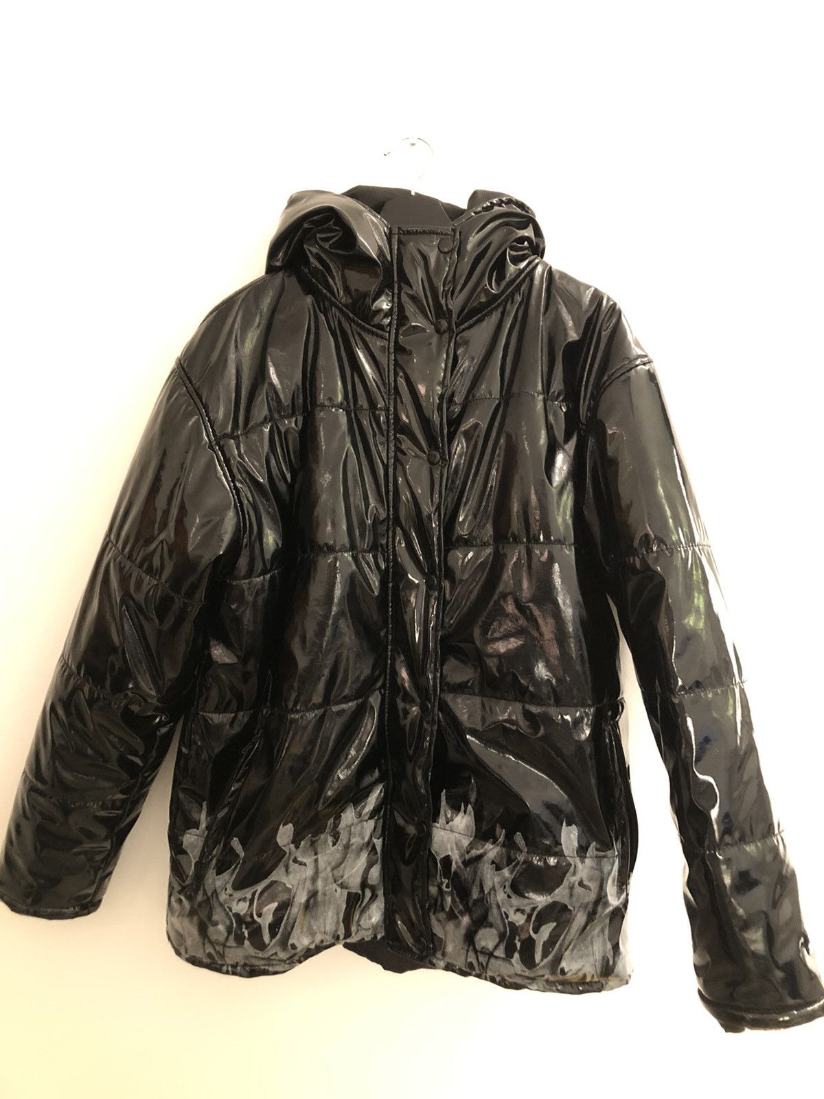 Designer Glossy Puffer jacket fire print | Grailed