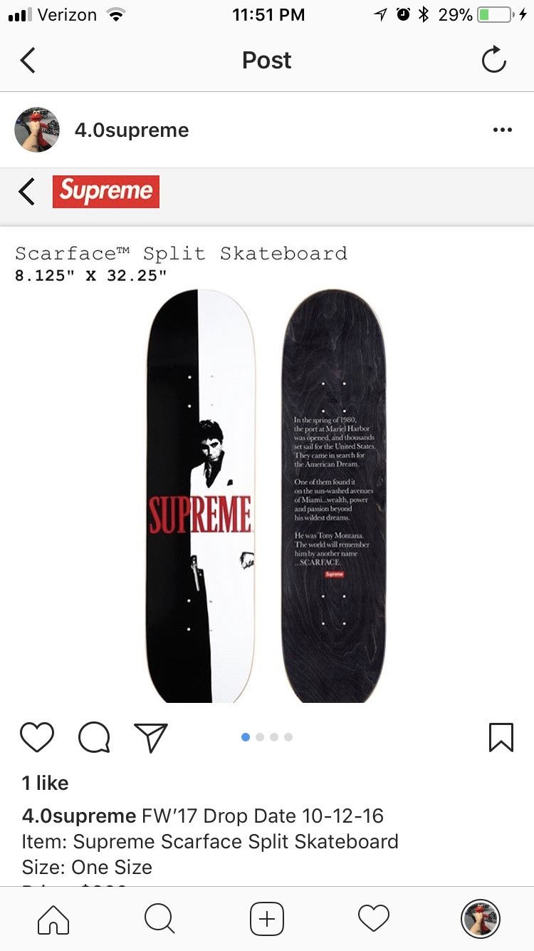 Supreme Supreme Scarface Split Skateboard | Grailed