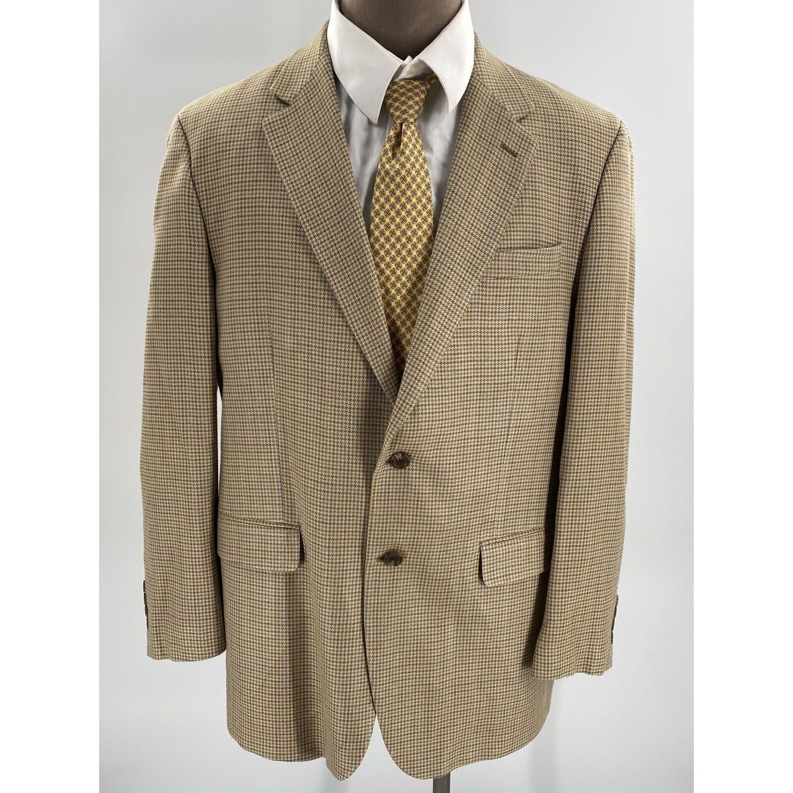 Chaps CHAPS Men's Sport Coat Beige Tan Gray Houndstooth 100% Silk | Grailed