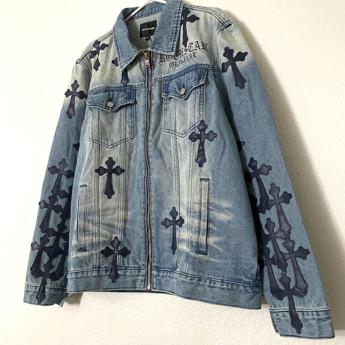 Designer Rockstar OG Cross Patchwork Denim Jacket | Grailed