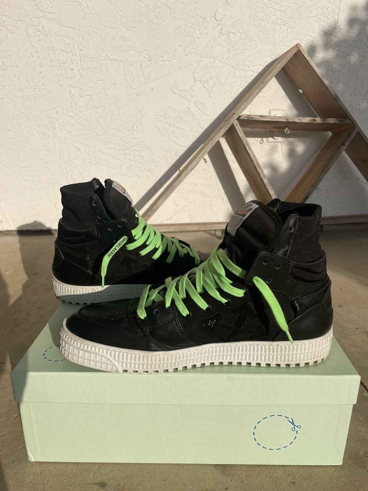 Off-White Virgil black and lime green hi top sneakers | Grailed