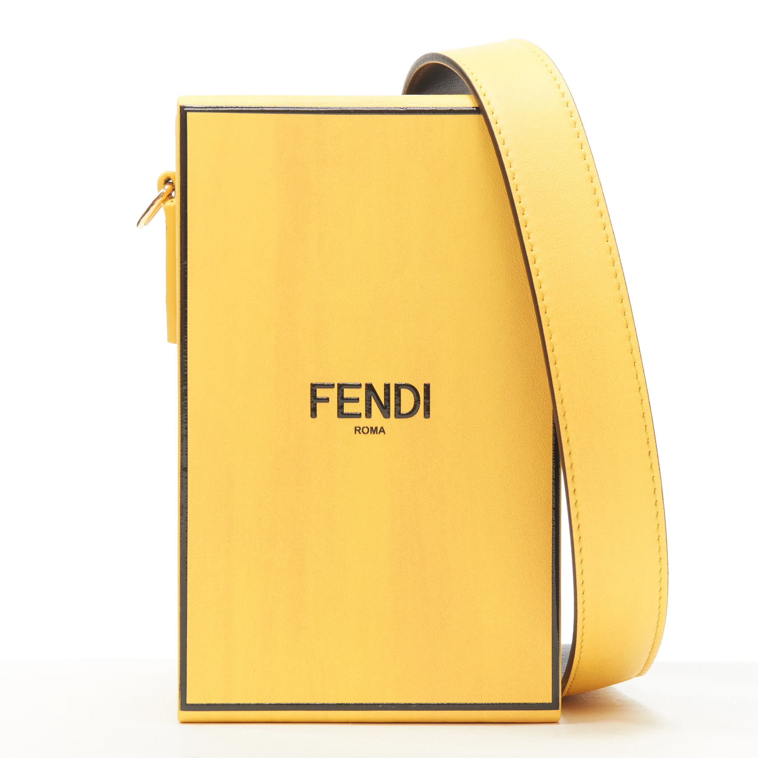 Fendi FENDI Vertical Box signature yellow black crossbody structured ...