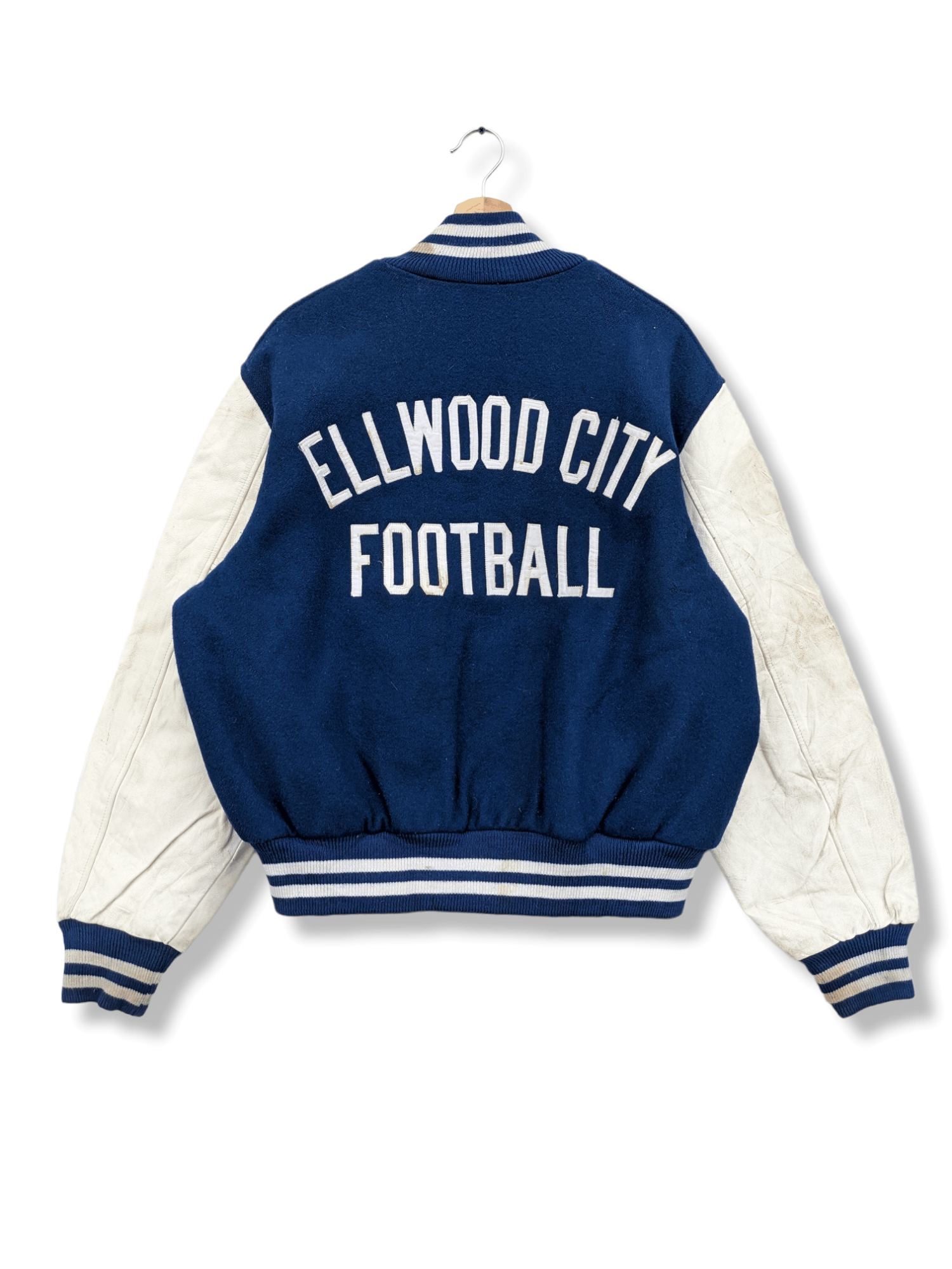 Leather Jacket × Varsity Jacket × Vintage Ellwood City Football Perotta ...
