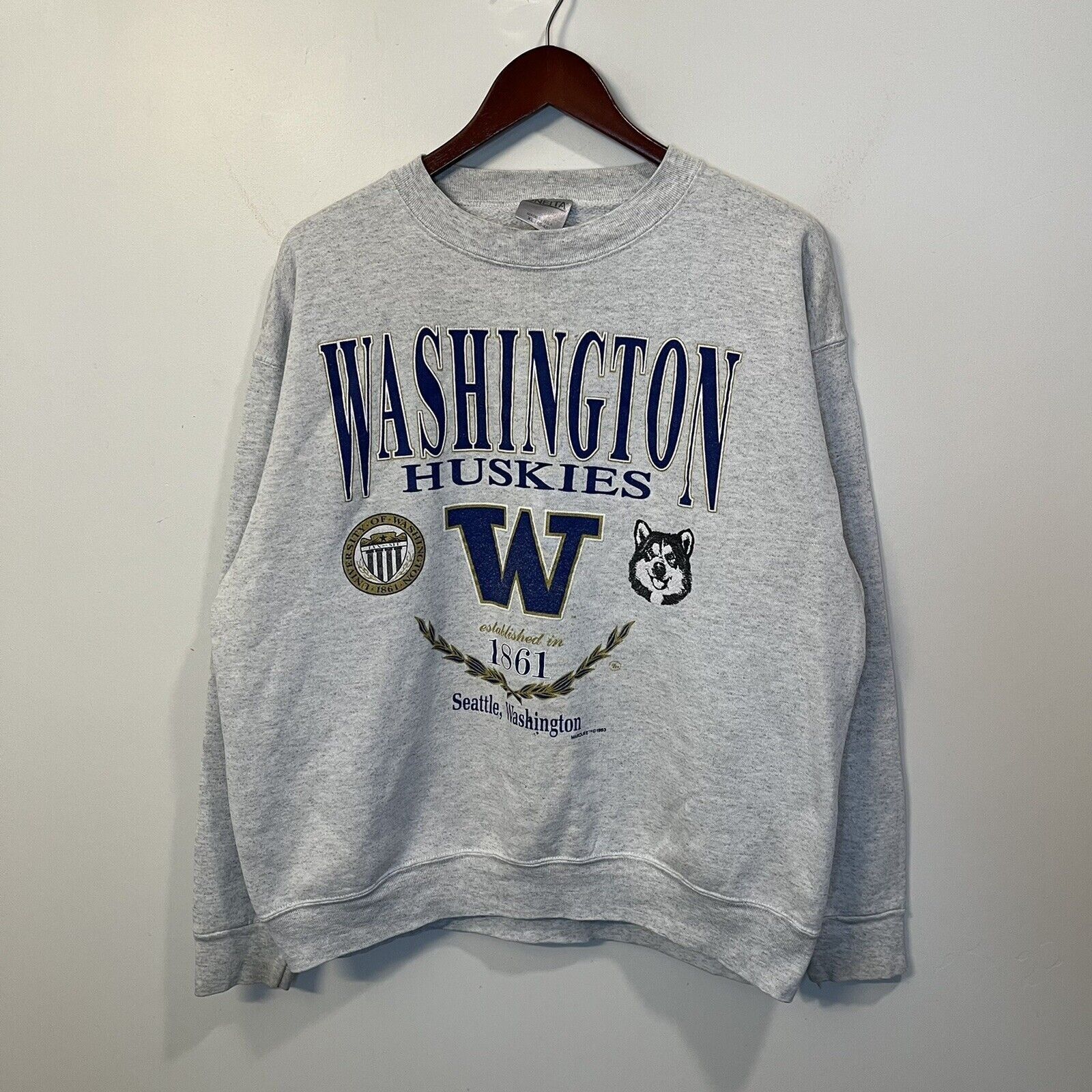 Vintage VTG 90s UW Huskies University Washington Crewneck Sweater | Grailed