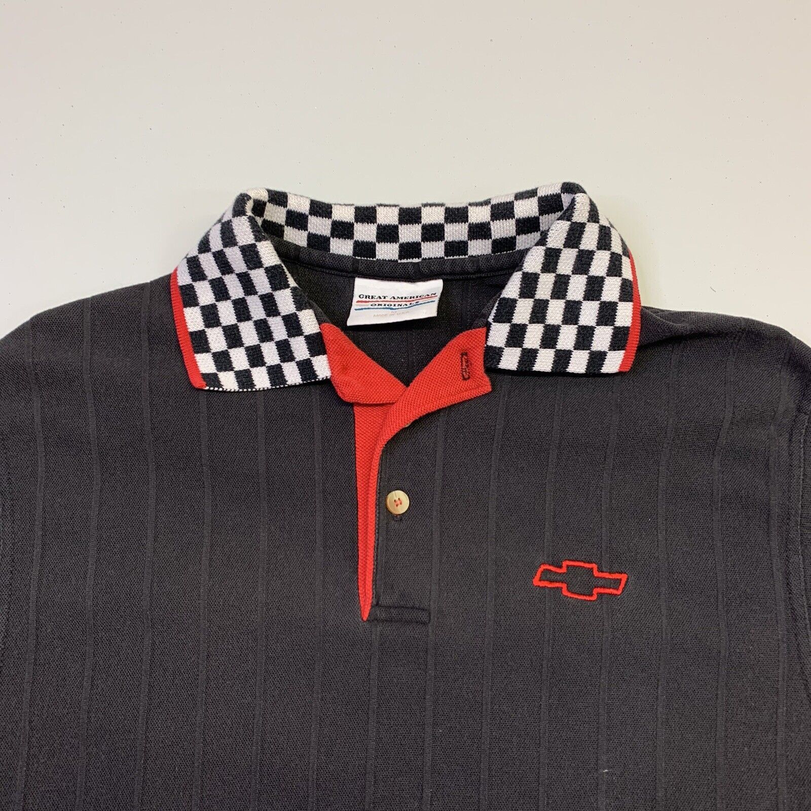 Vintage Vintage 90s Chevy Chevrolet Polo Shirt Black Checkered Collar ...
