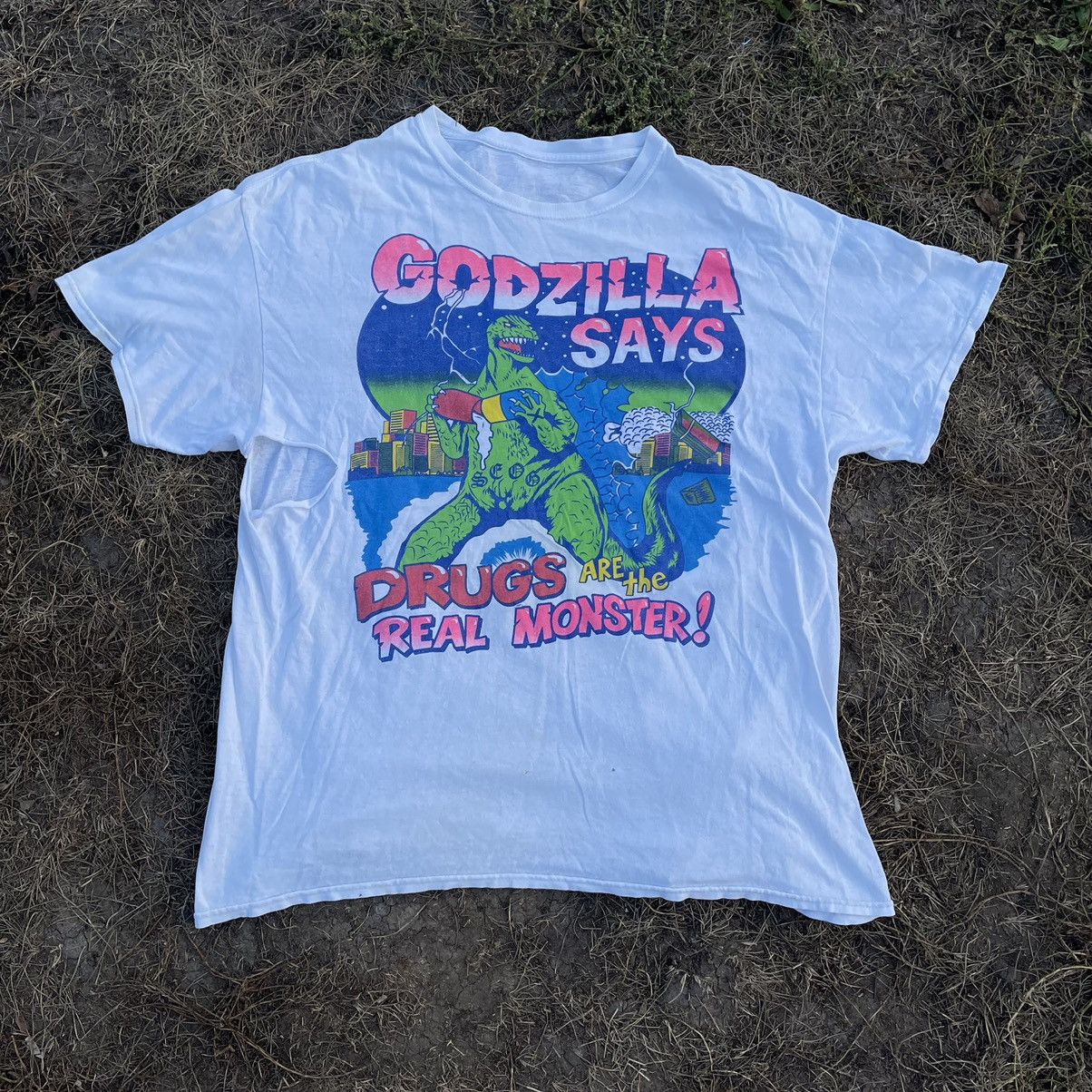 Humor × Streetwear × Vintage Vintage Y2K Thrashed “ Godzilla Drugs ...