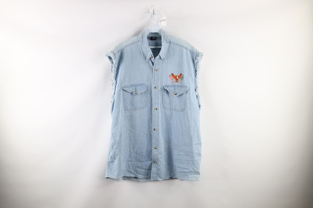 Vintage Vintage POW MIA Eagle Cut Off Denim Jean Button Shirt Blue ...