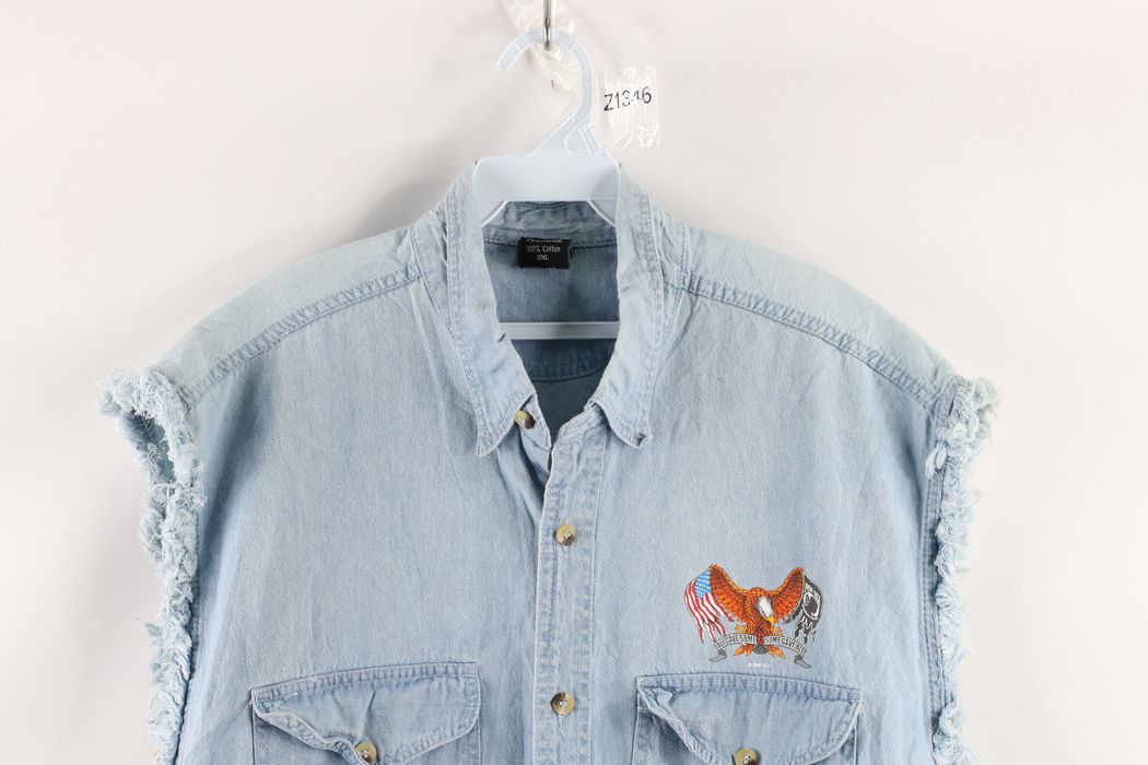 Vintage Vintage POW MIA Eagle Cut Off Denim Jean Button Shirt Blue ...