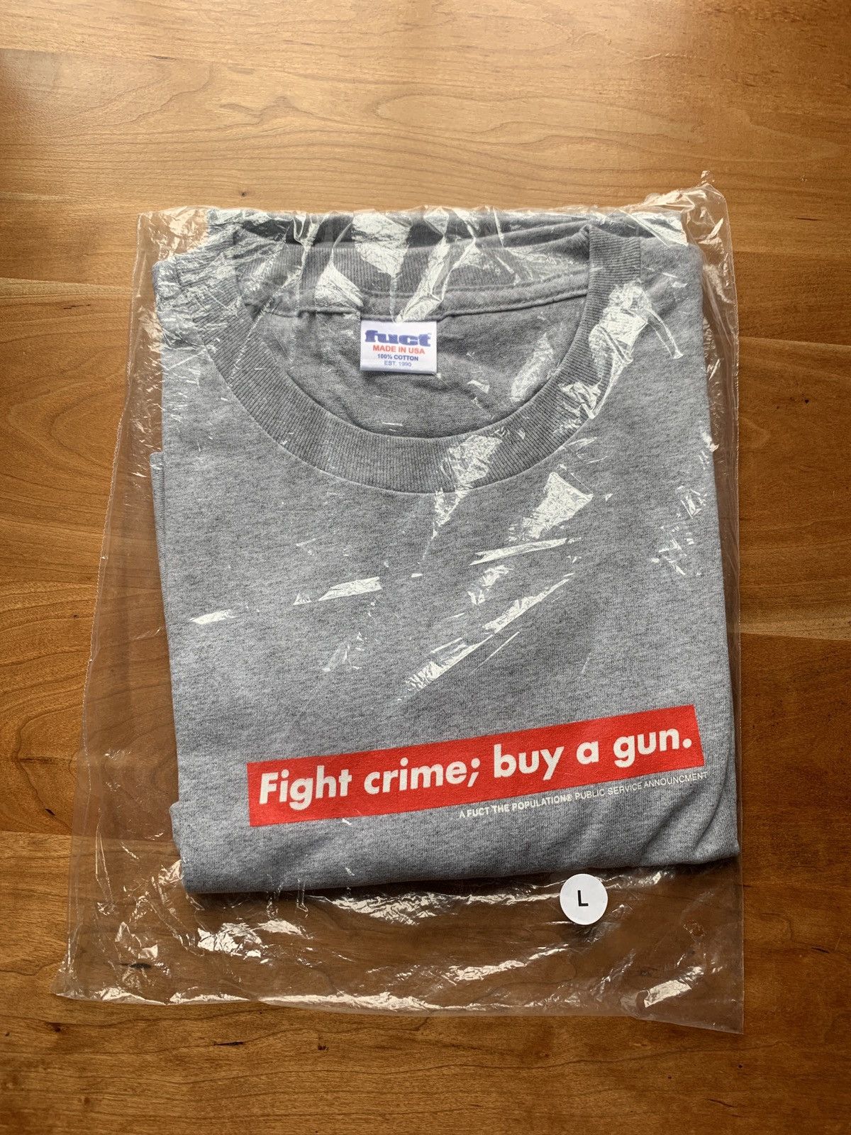Fuct Fuct x FTP Fight Crime Buy a Gun grey shirt red box logo new | Grailed