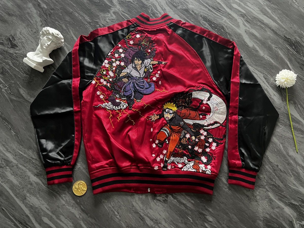 Anime × Japanese Brand Naruto Sasuke Raijin Fujin Sukajan Bomber ...