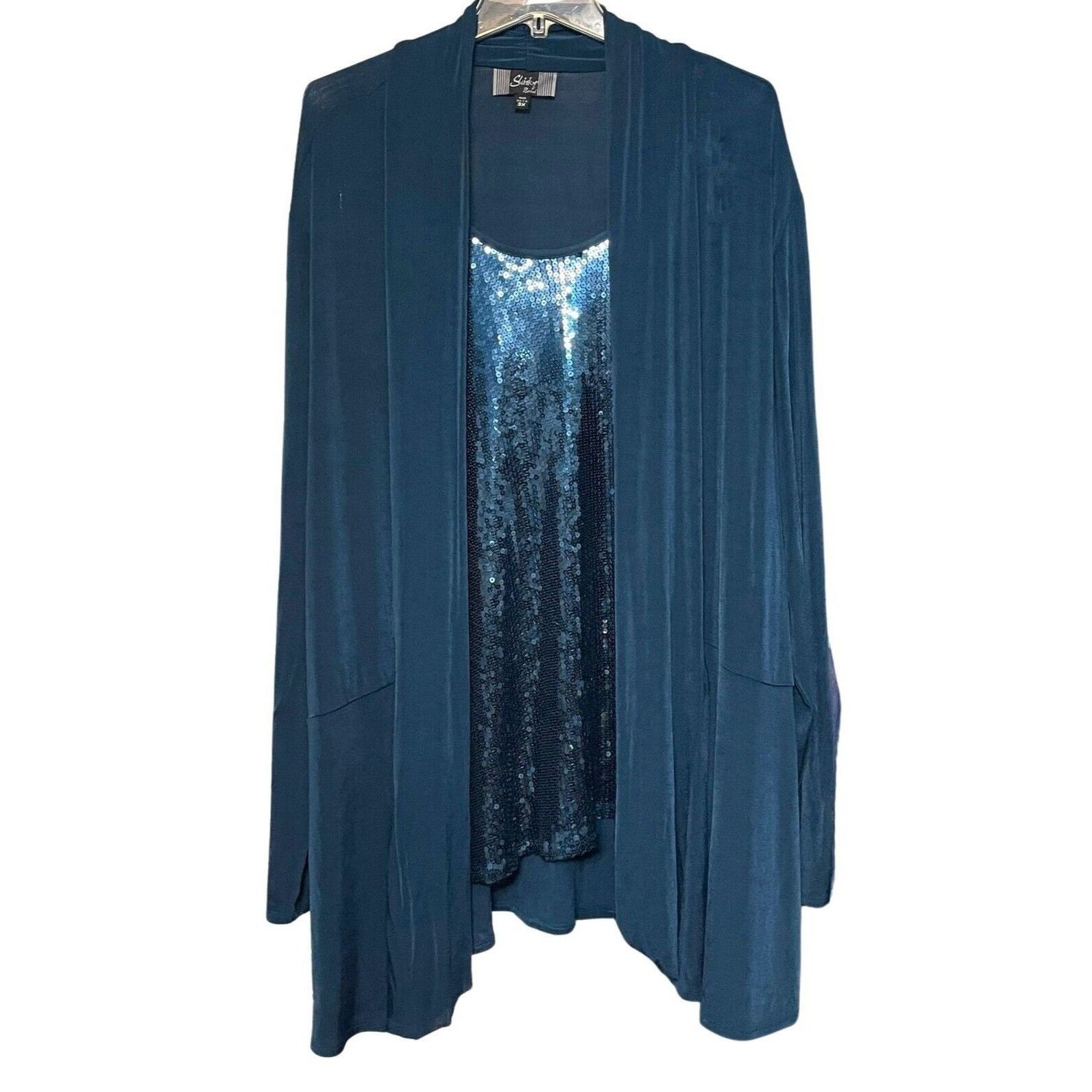 Vintage Slinky Brand Cardigan Plus Shell Tank Evening Womens Blue 3X ...