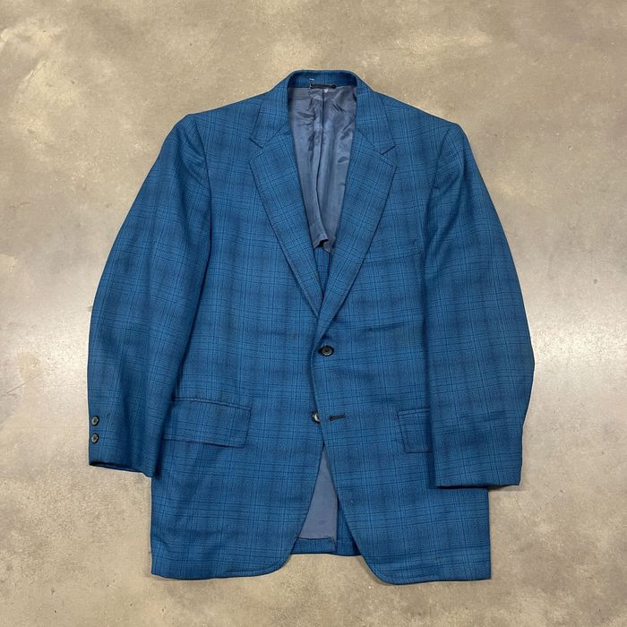 Vintage 50s-60s VTG Blue/Black Plaid 2 Button Worsted Wool Blazer Sp ...