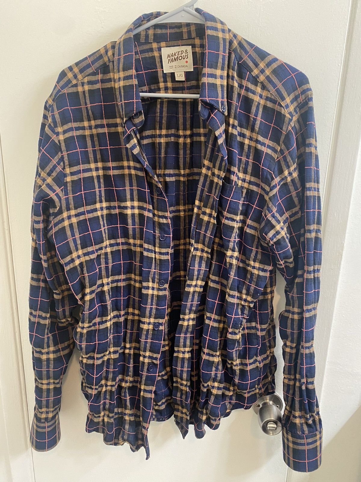 Naked & Famous Naked & Famous Flannel Shirt Navy/Pink | Grailed